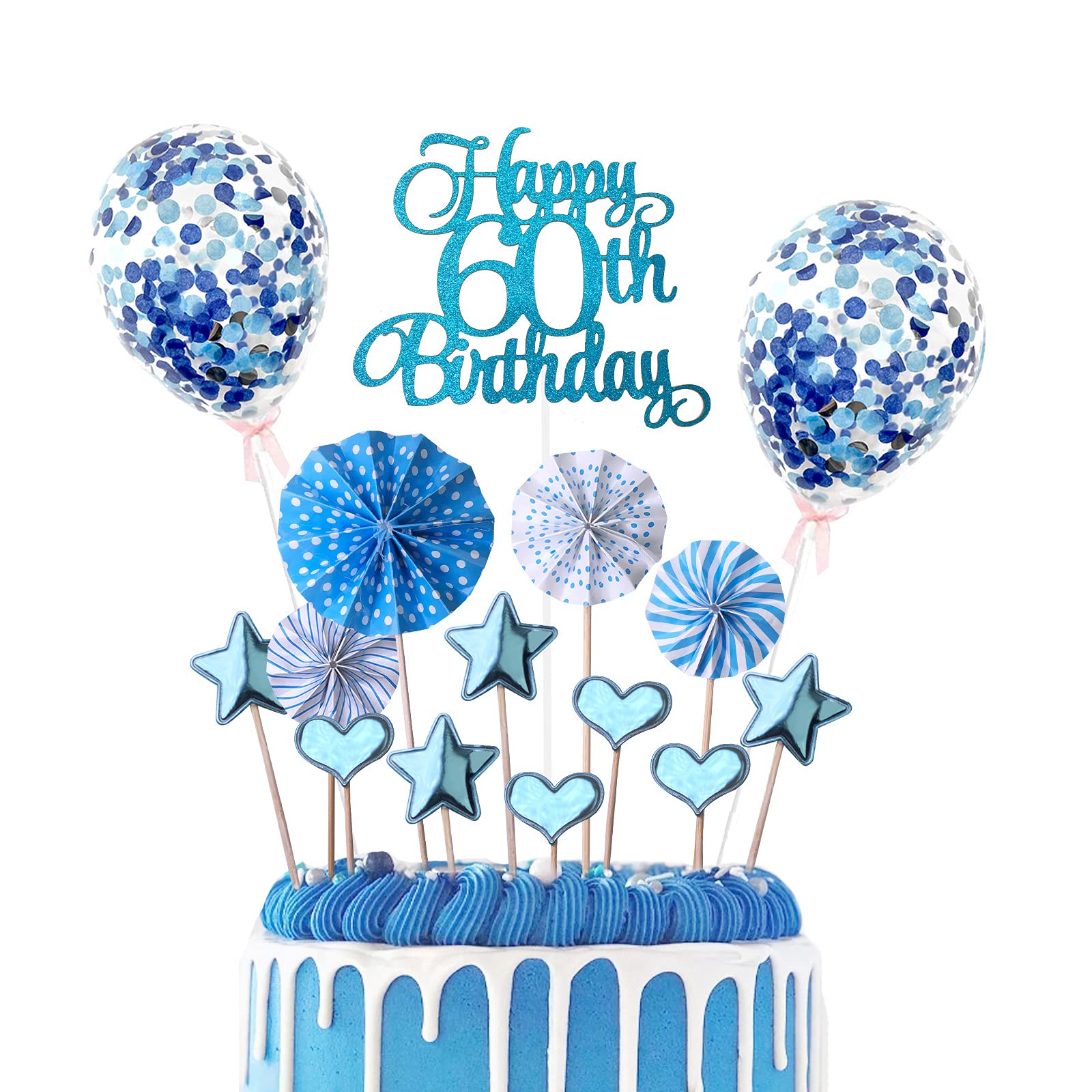 Buy 60th Birthday Cake Toppers, Happy Birthday Cake Topper 17pcs, Blue ...