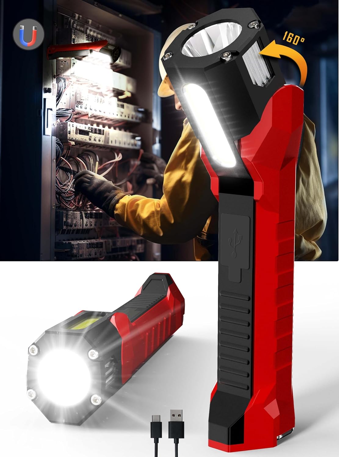 Anhay Rechargeable Work Light, 1200 Lumens Magnetic Work Light with 160 ...