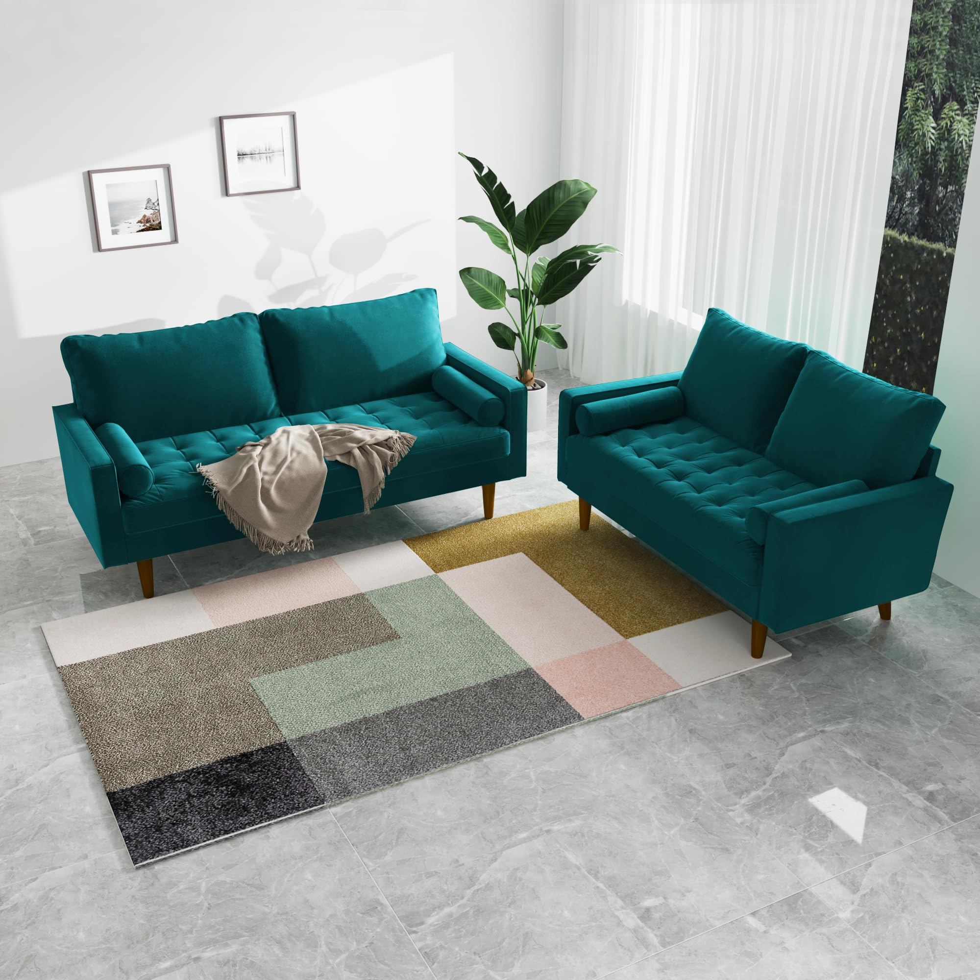 Amazon.com: Meeyar 58" Loveseat + 70" Sofa, 2 Piece Sofa Set Velvet ...