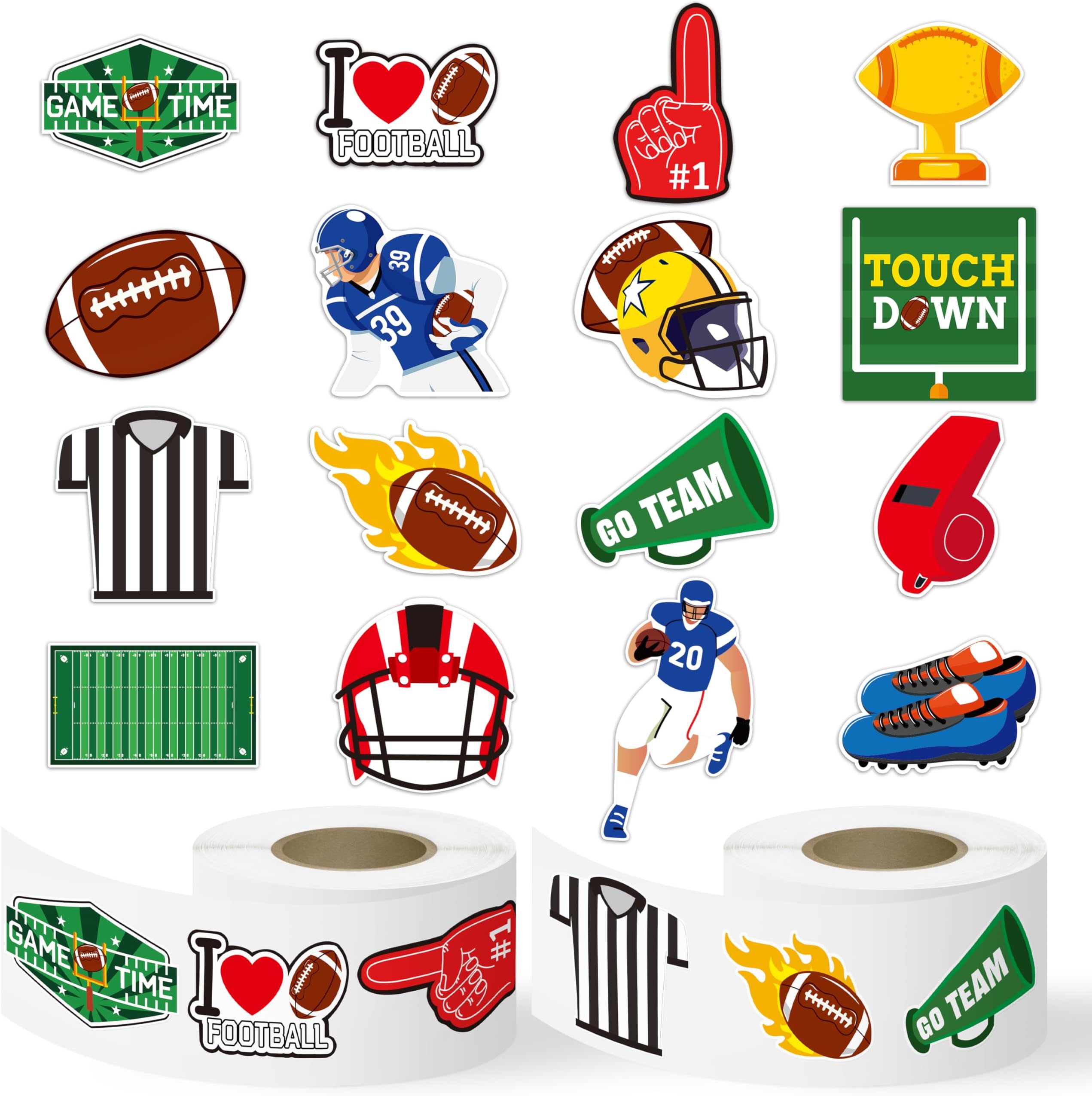 Amazon.com: Haooryx 1000pcs Football Theme Sticker Rolls (2 Rolls), 16 ...