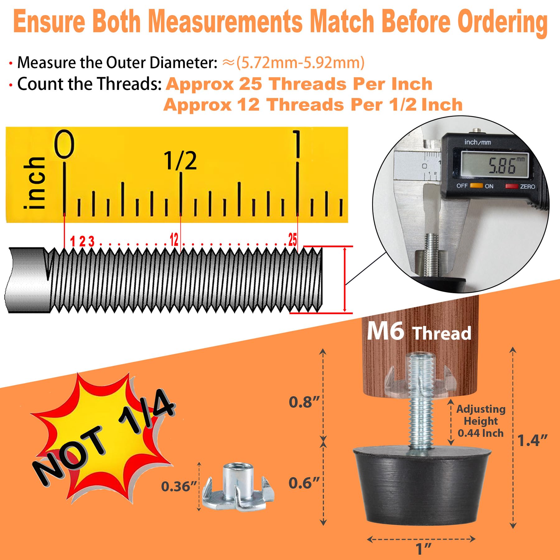Snapklik.com : M6 Thread Furniture Feet Levelers, 8 PCS Adjustable ...