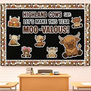Amazon.com: Mooliwe Highland Cow Bulletin Board Decorations Set ...