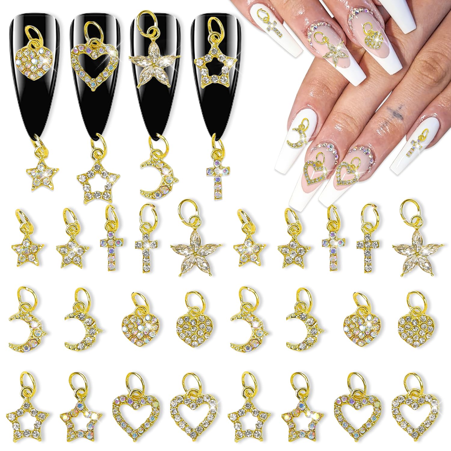 Amazon.com: WOKOTO 26pcs Mix Design Dangle Nail Charms for Nail Art 3D ...