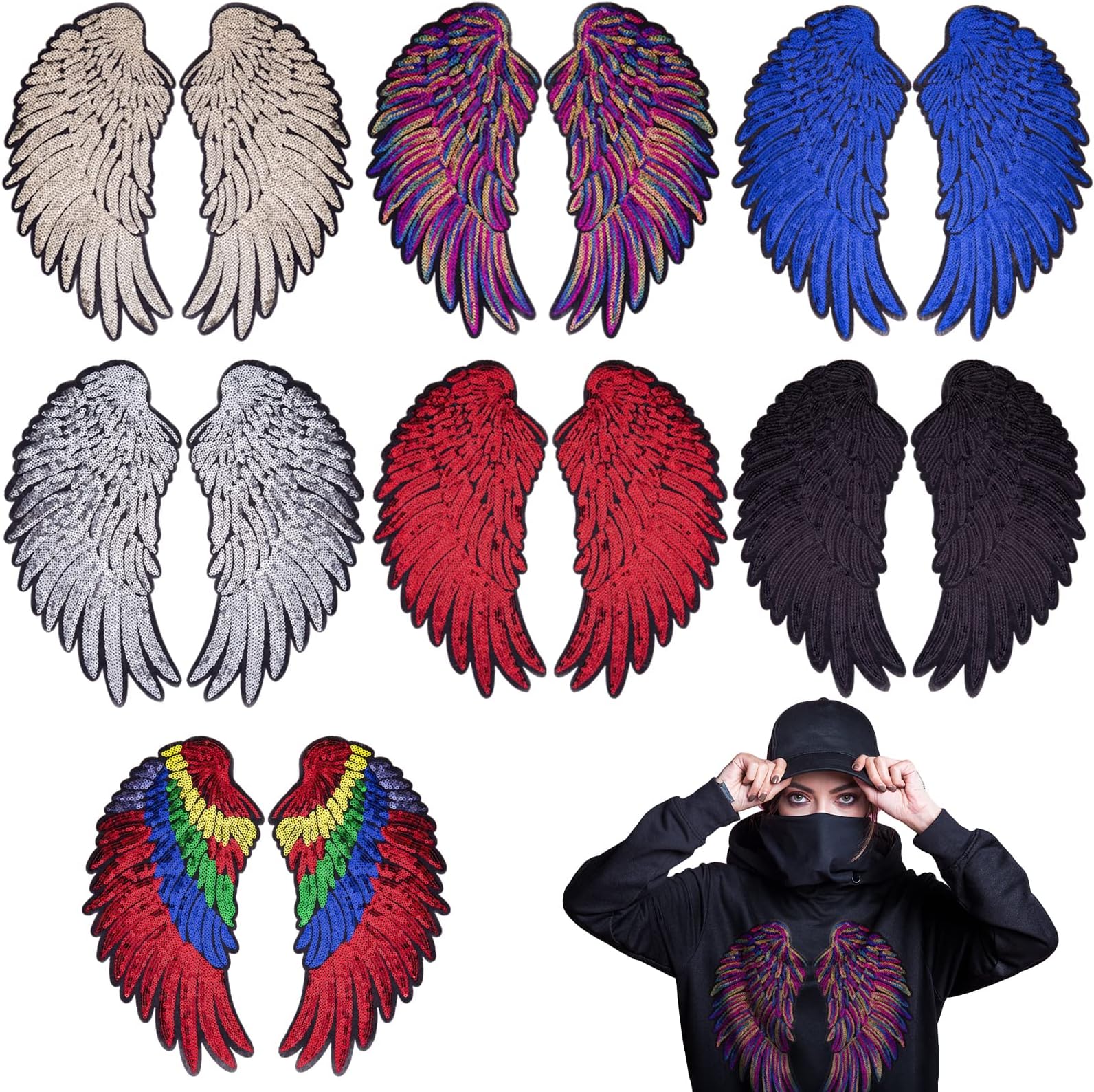 Amazon.com: Wing Patches Iron on or Sew on Sequin Patch Embroidered ...