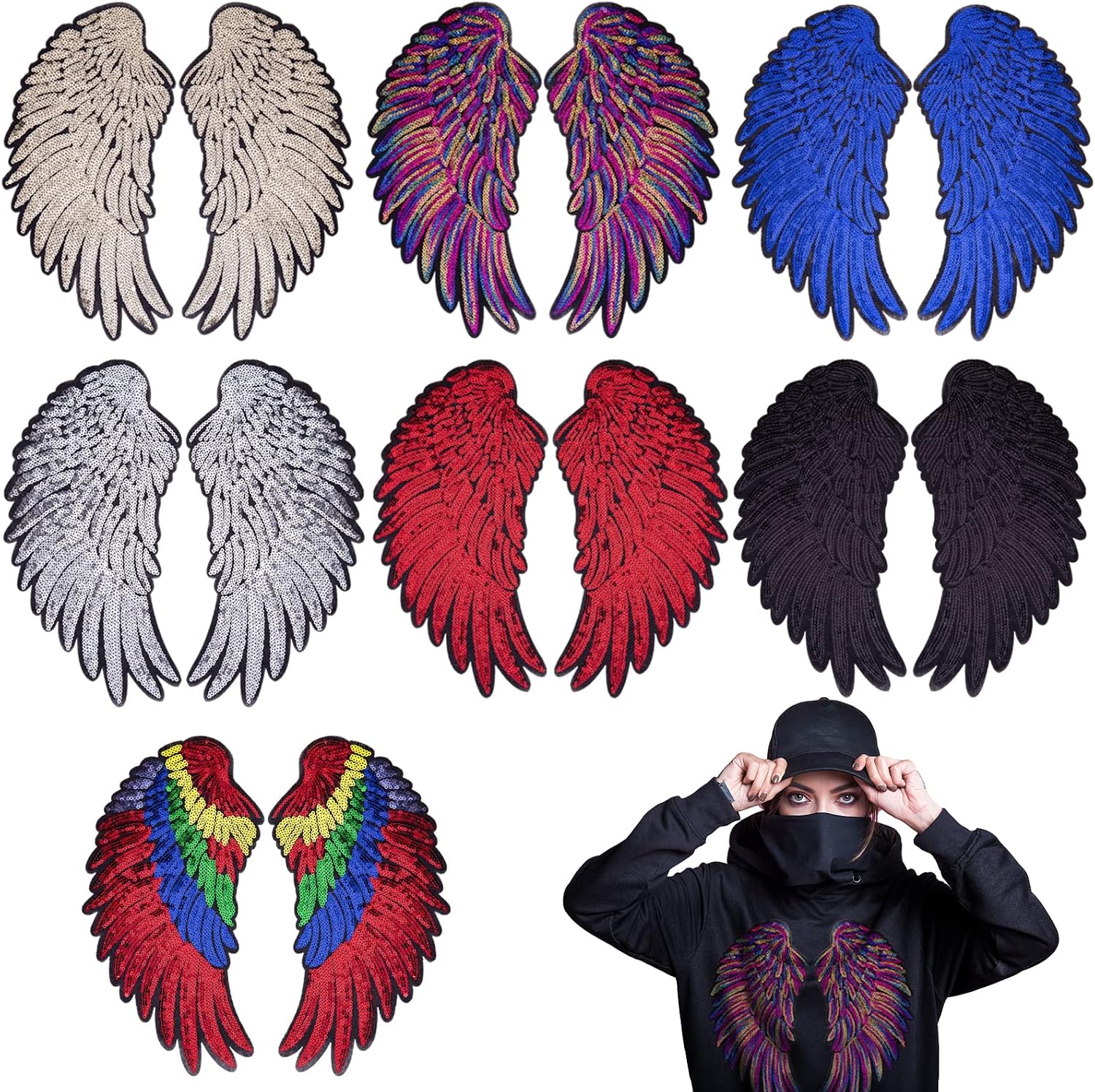 Amazon.com: LOVEINUSA 7 Pair Angel Wings Sequins Iron On Patch DIY ...
