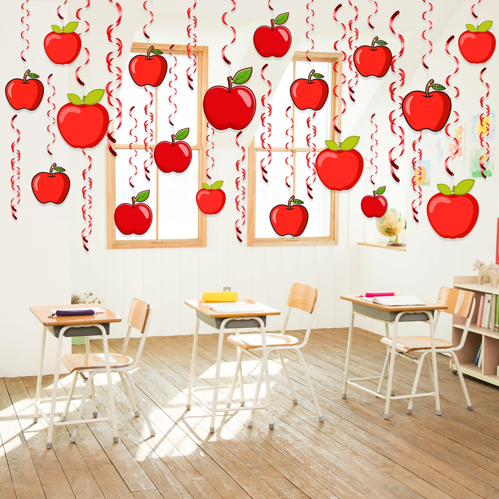 Snapklik.com : 48 Pcs Back To School Red Apples Hanging Swirl ...