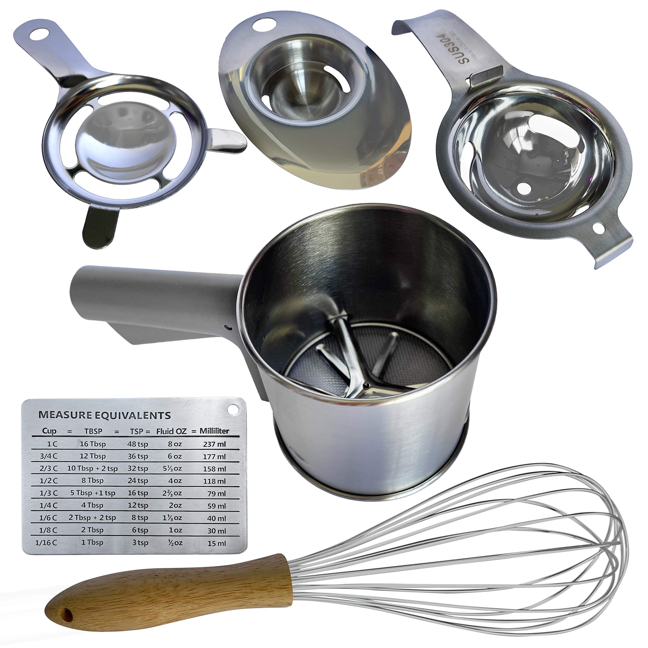 Buy Set Of 3 Egg Yolk Separators With Stainless Steel Flour Sifter ...