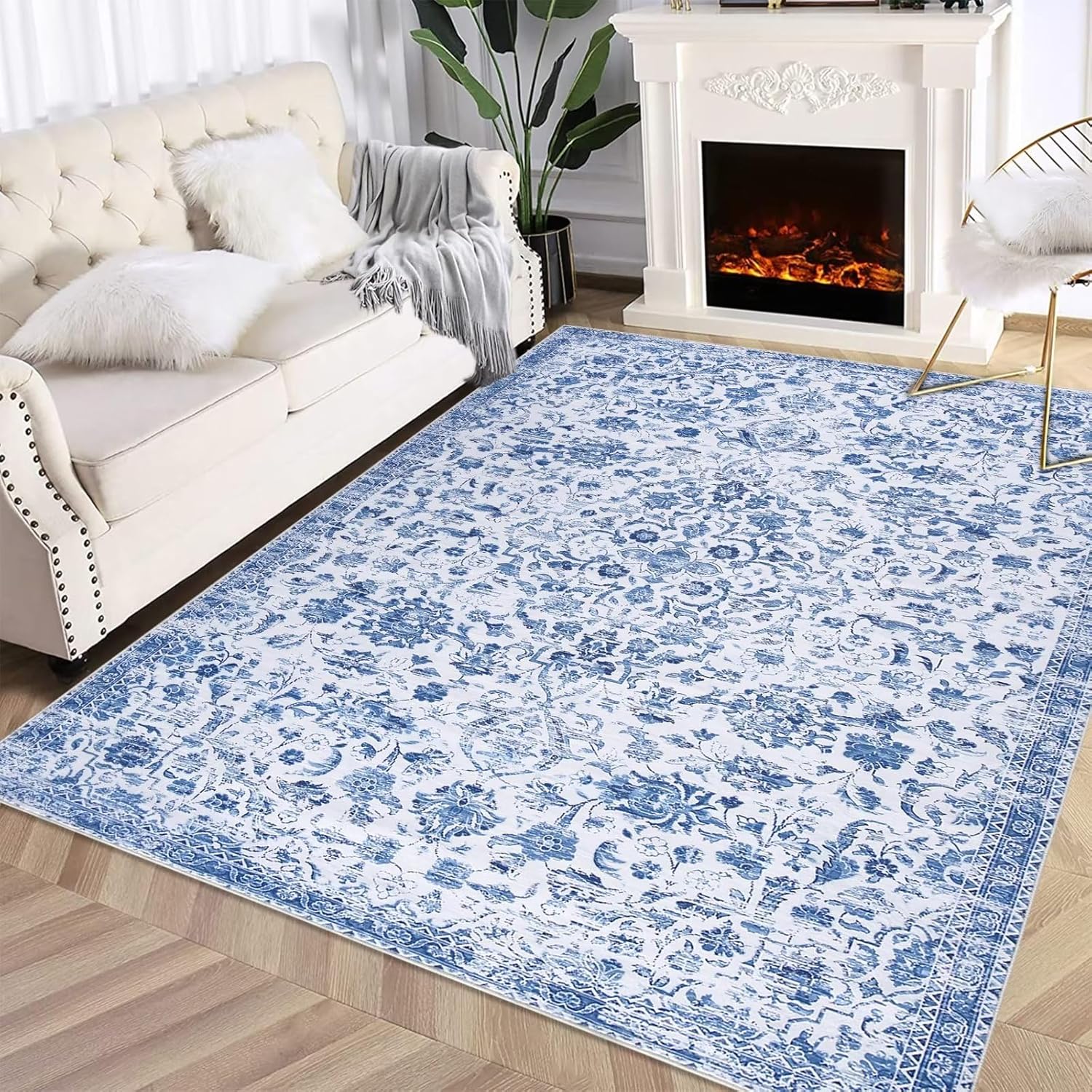 Amazon.com: GlowSol Large Area Rug 8x10 Washable Rug Vintage Floral ...