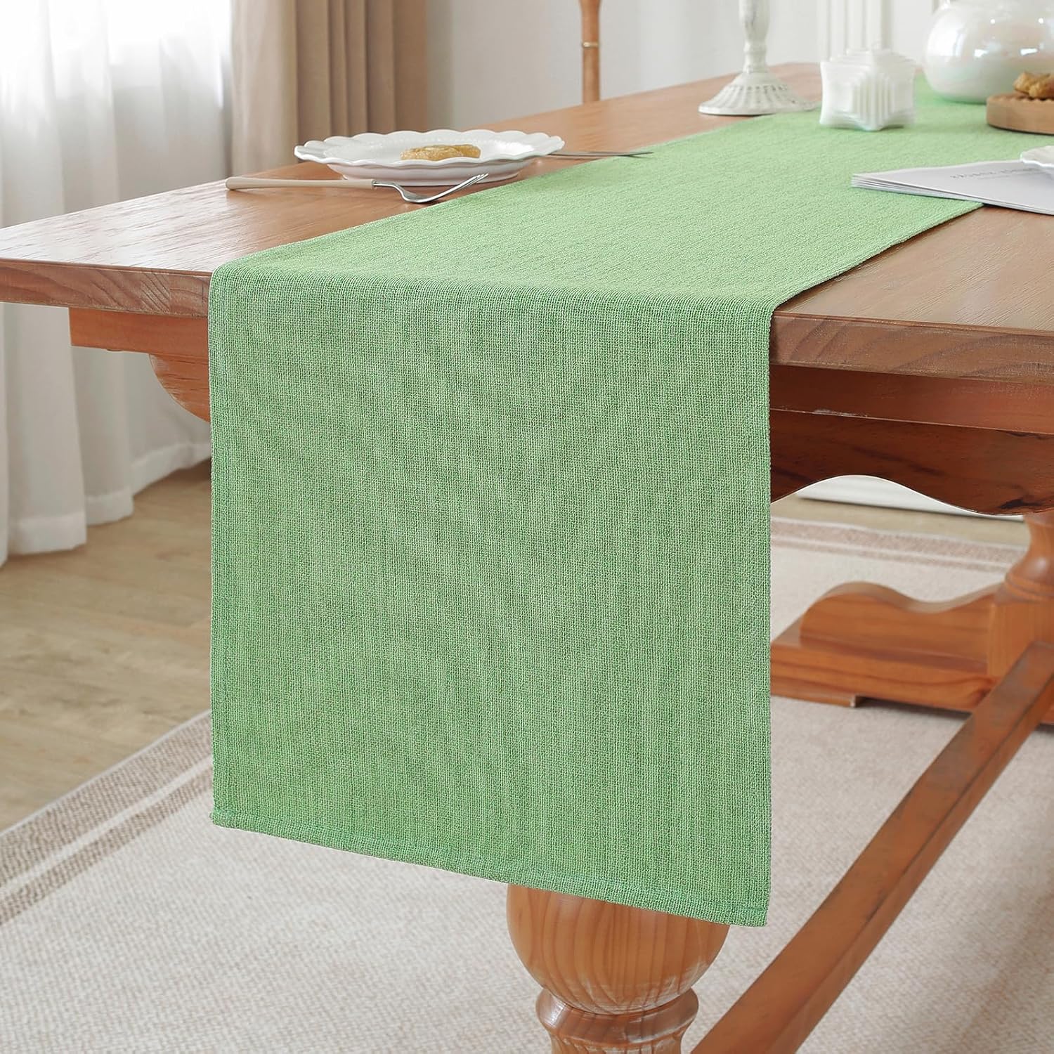 Amazon.com: Laolitou Green Table Runners 72 Inches Long, Burlap Linen Texture Farmhouse Boho ...