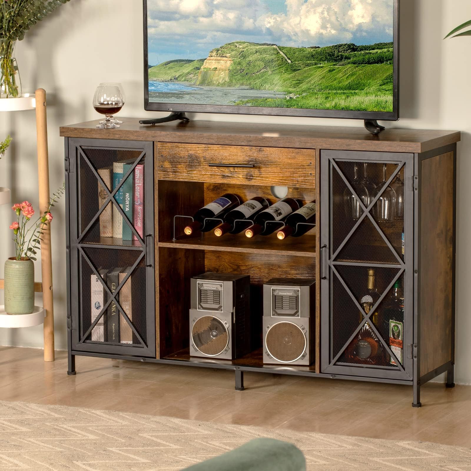 Amazon.com: HOMCOM Wine Cabinet, Coffee Bar Cabinet with 12-Bottle Wine ...