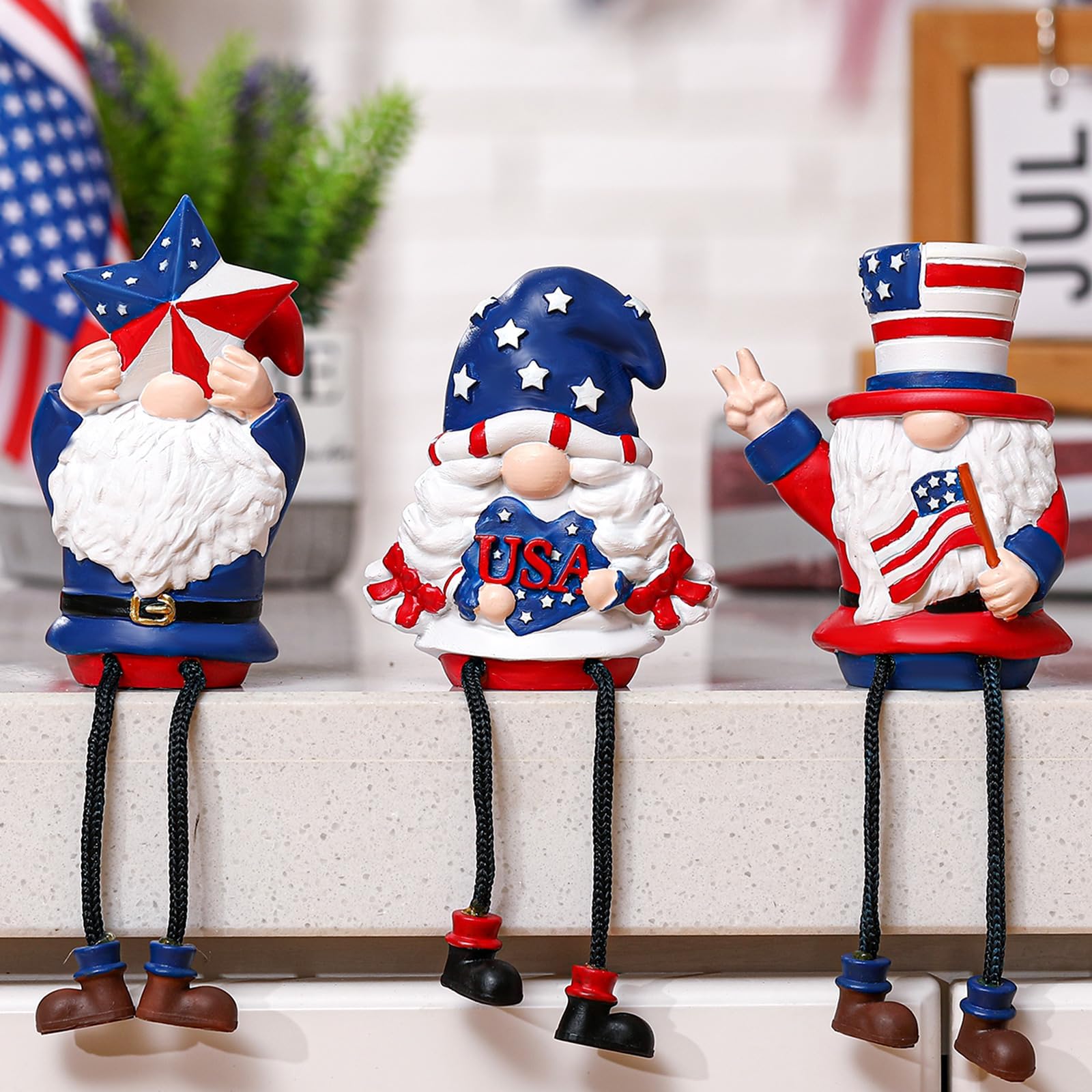 Amazon.com: Funoasis 3PCS Resin Patriotic Gnomes Decor Memorial ...