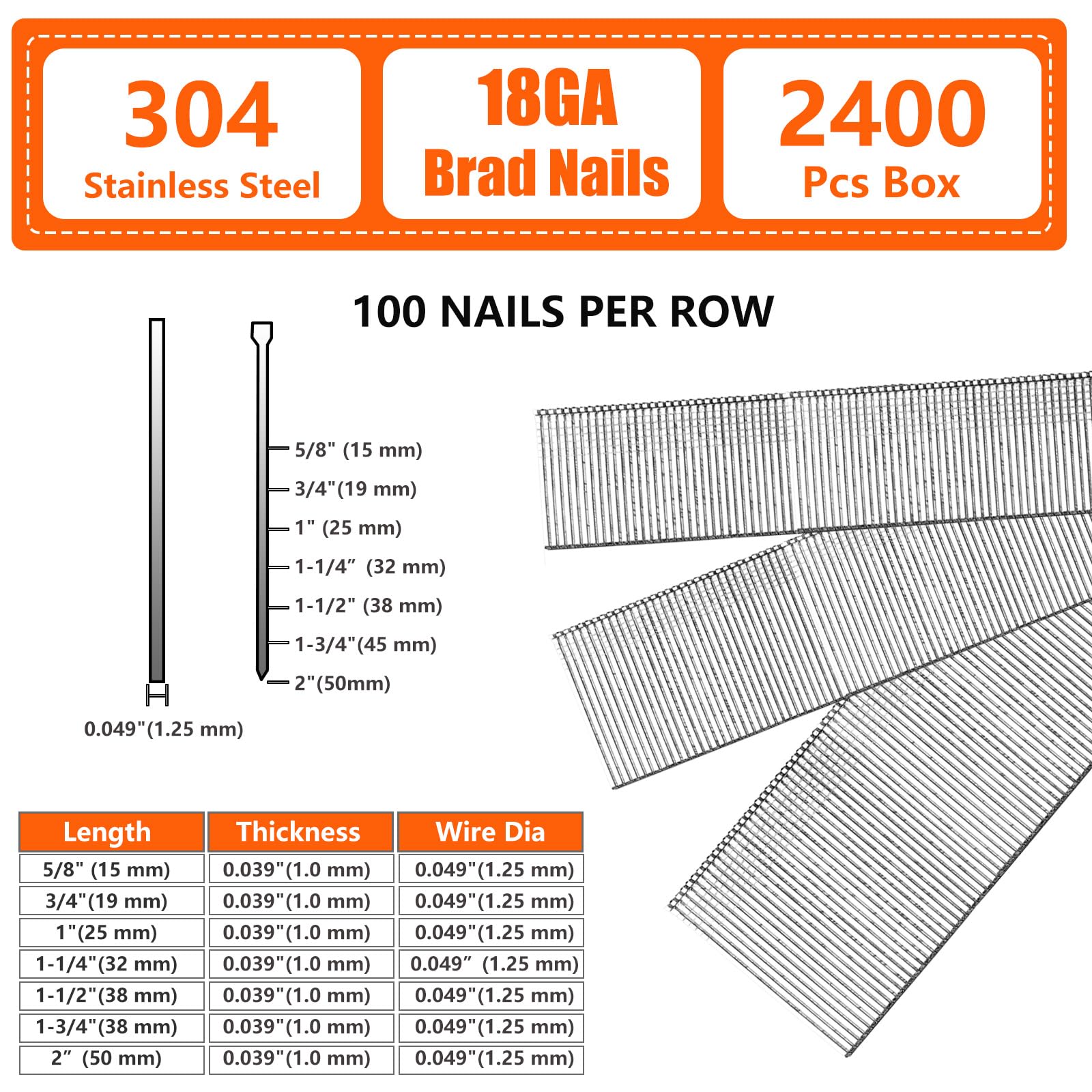 Snapklik.com : SITLDY 18 Gauge 304 Stainless Steel Brad Nails 2 Inch ...