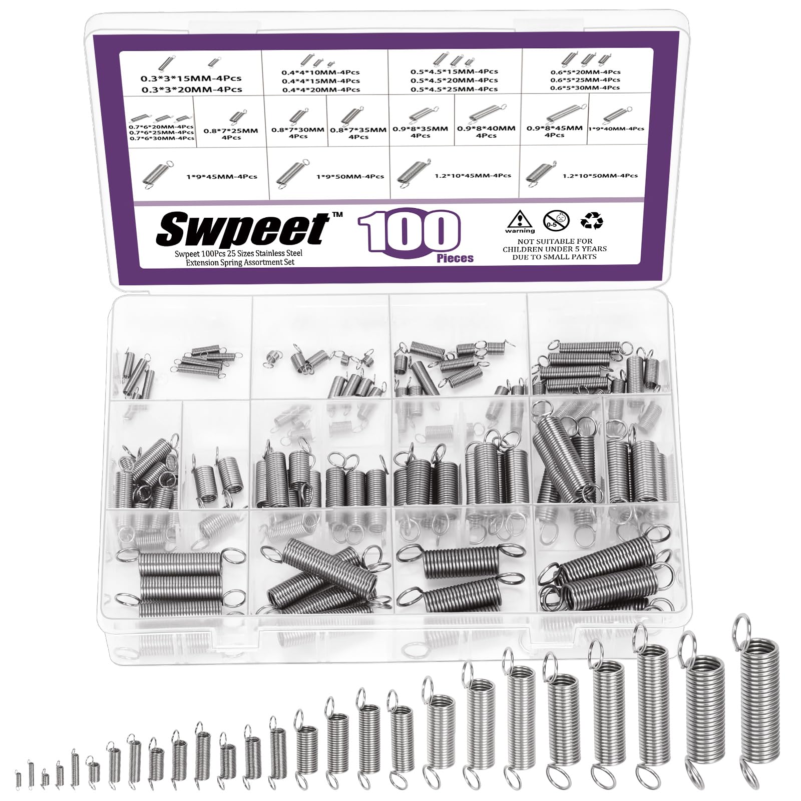 Amazon.com: Swpeet 100Pcs 25 Different Sizes Stainless Steel Extension ...