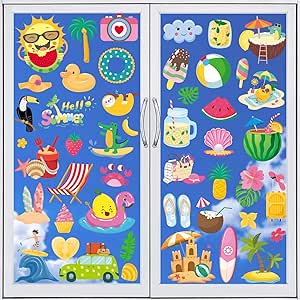 Amazon.com: 63 Pieces Summer Window Clings, Double Sided Summer Pool ...