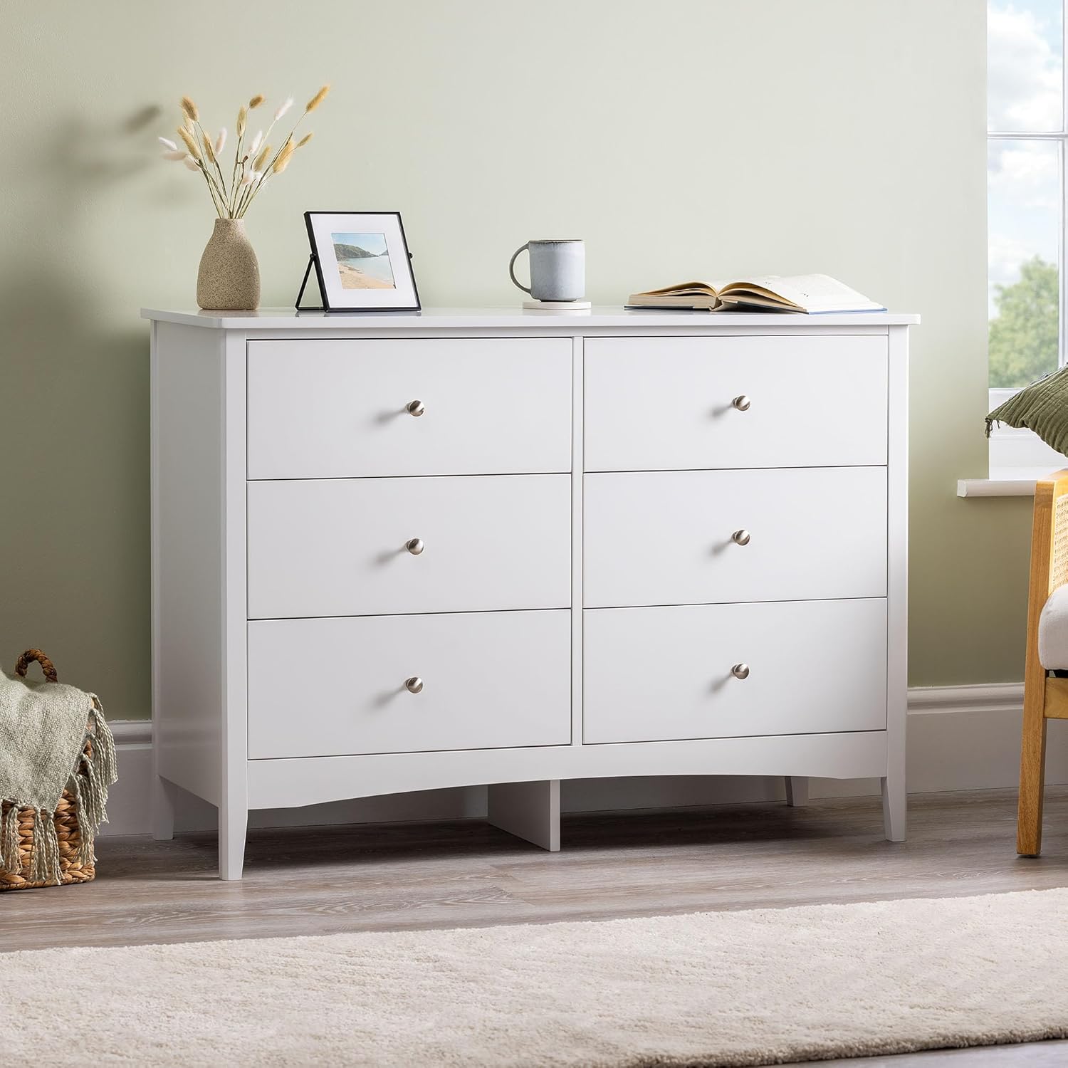 Christow White Chest Of Drawers, 6 Drawer Storage Organiser Unit, Modern Wooden MDF Bedroom ...