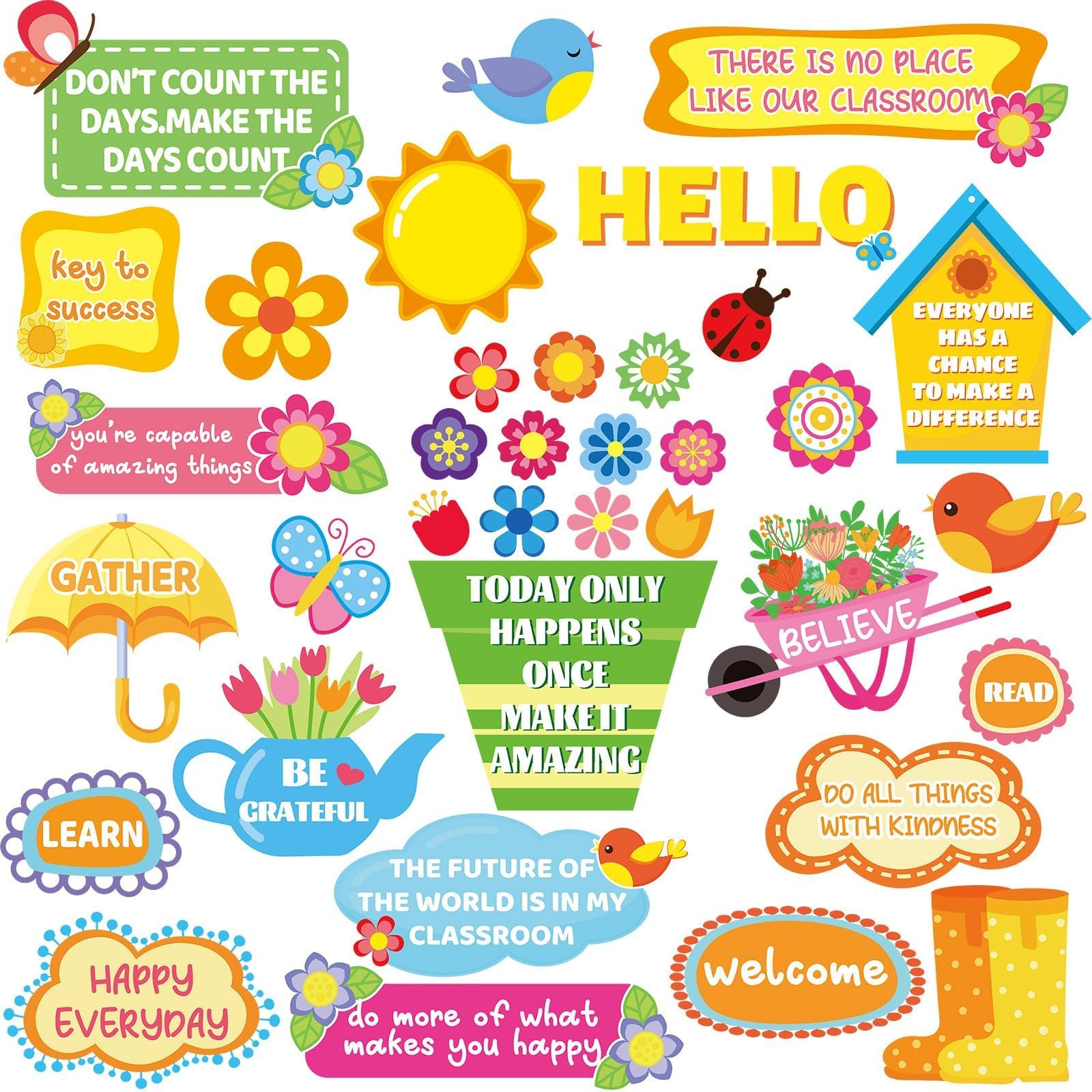 Amazon.com : QOUBAI 42 Pcs Spring Summer Bulletin Board Set Classroom ...