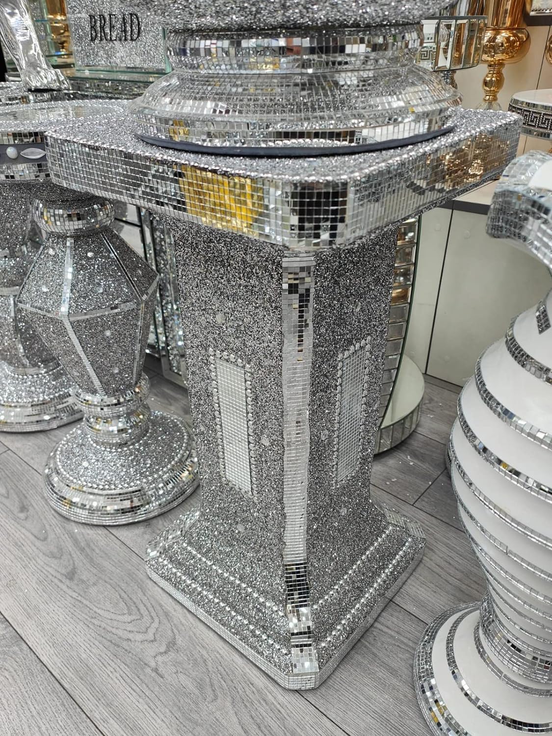 Touch of Vogue TOV® Silver Mirrored Side Table Modern Plant Stands Bed ...