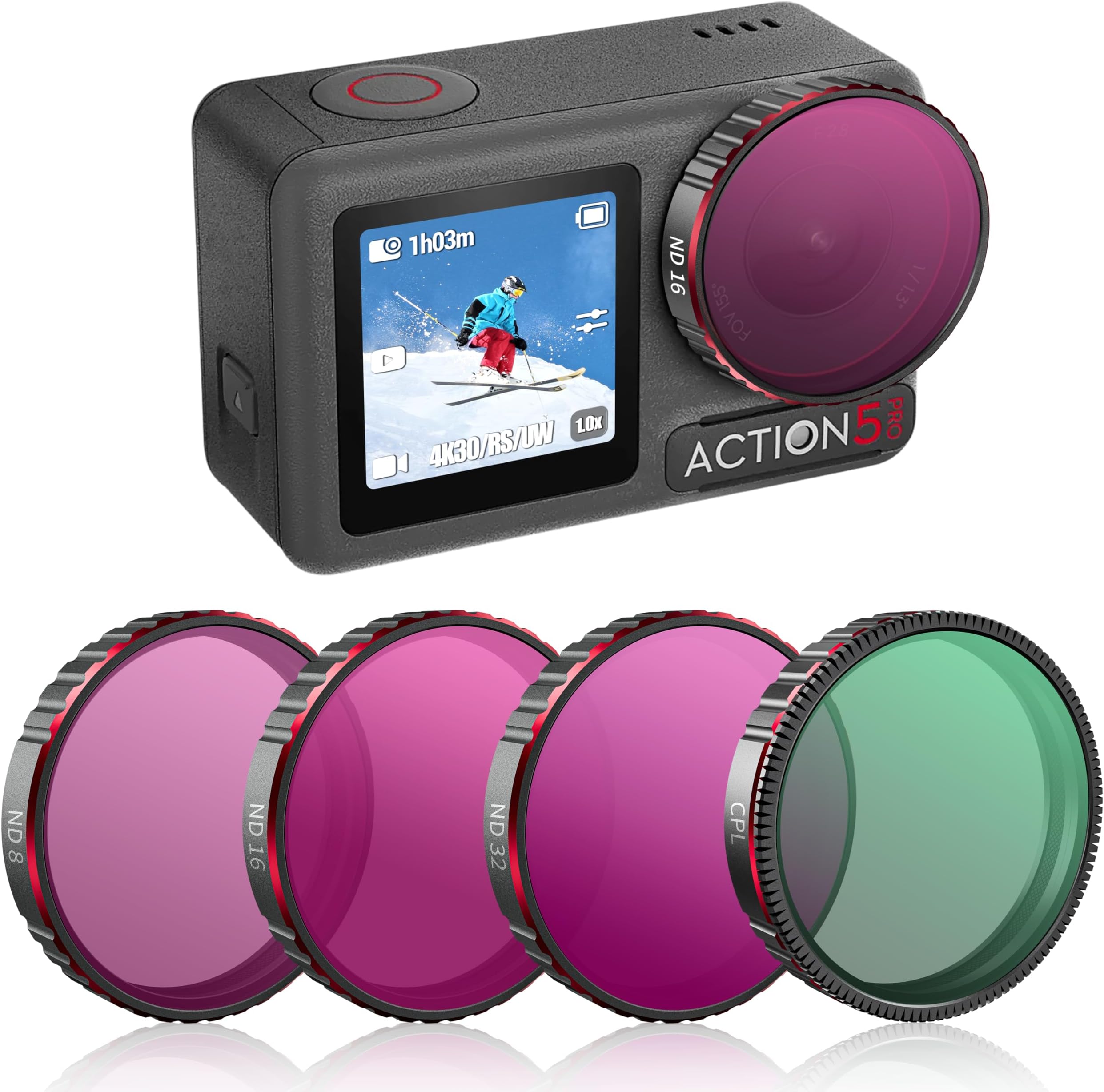 Amazon.com : Action 5 Pro ND Filter Set for DJI Osmo Action 5/4/3 Tomat 4 Pack ND8 ND16 ND32 CPL ...