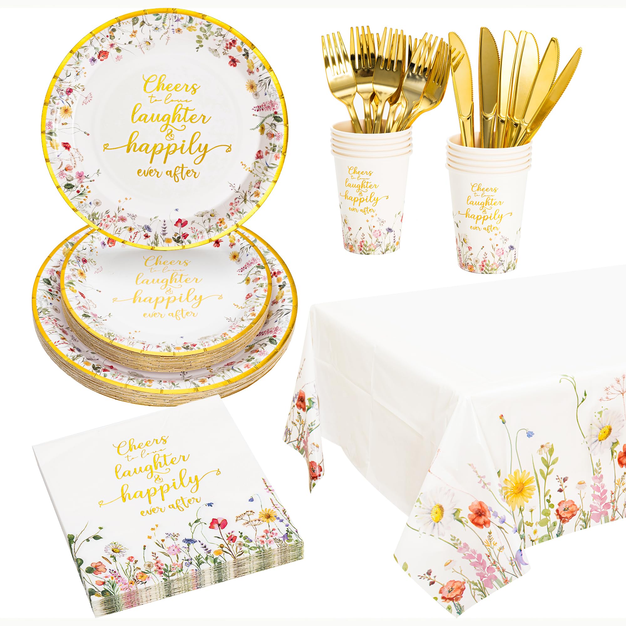 Amazon.com: Crisky Bridal Shower Plates and Napkins Gold Cheers to Love ...