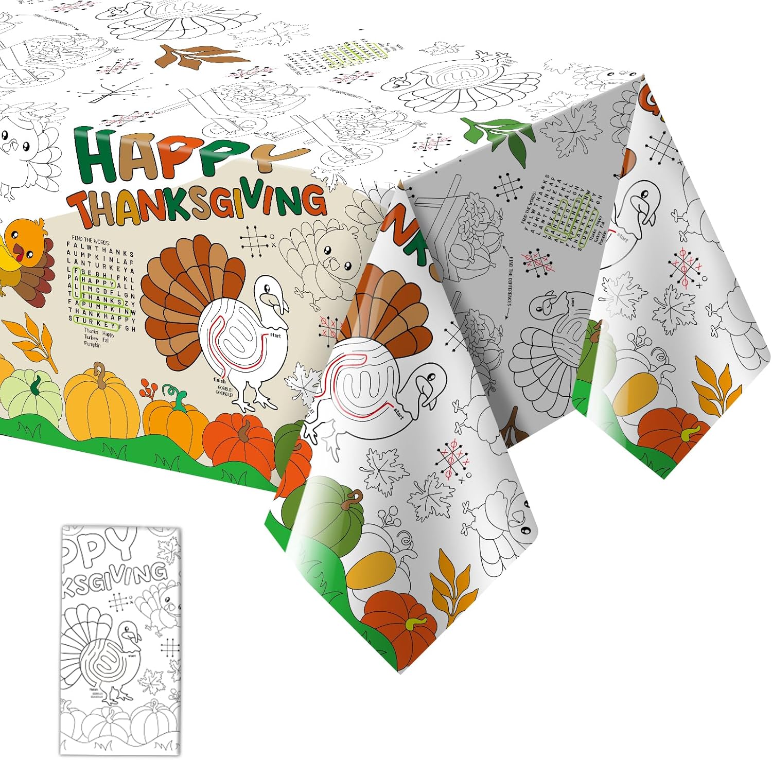Amazon.com: WorldBazaar Thanksgiving Coloring Tablecloth for Kids 88 x ...