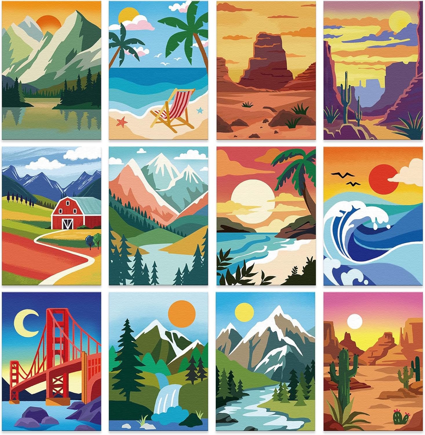 Amazon.com: 12 Packs Pre Drawn Canvas to Paint for Adults, Pre Printed ...