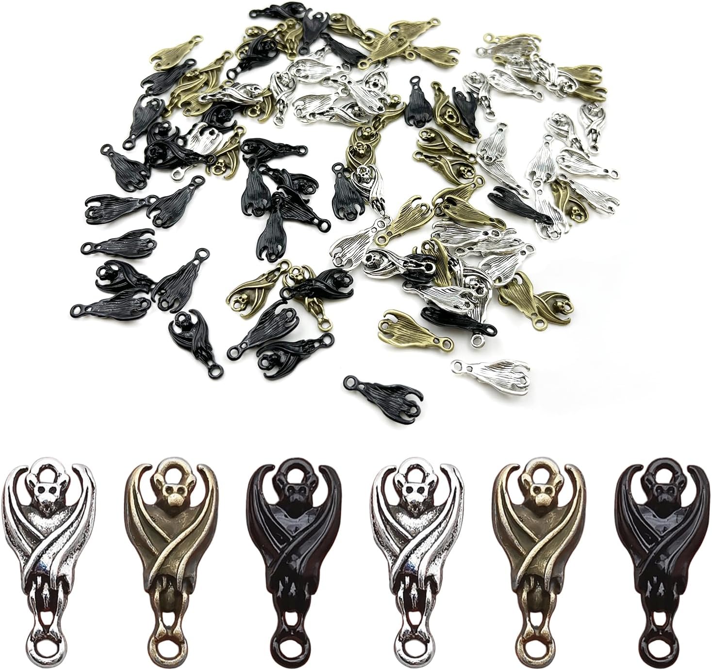 Amazon.com: 100Pcs Gothic Bat Beads Halloween Metal Alloy Flittermouse ...