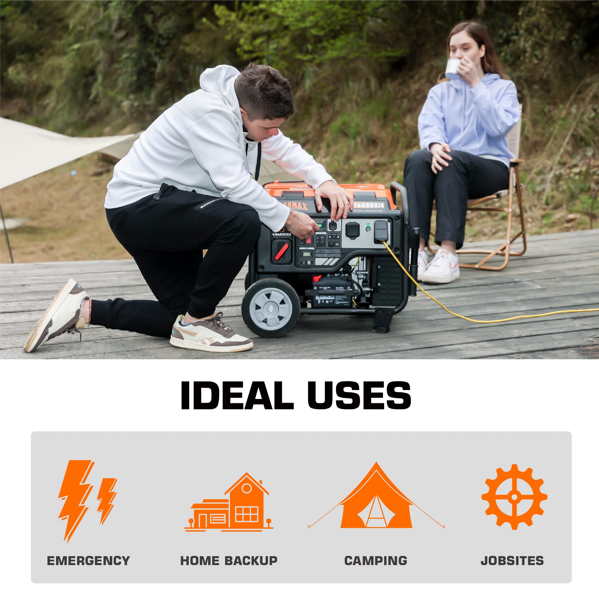 GENMAX Portable Inverter Generator, 6000W open frame Gas Powered High ...