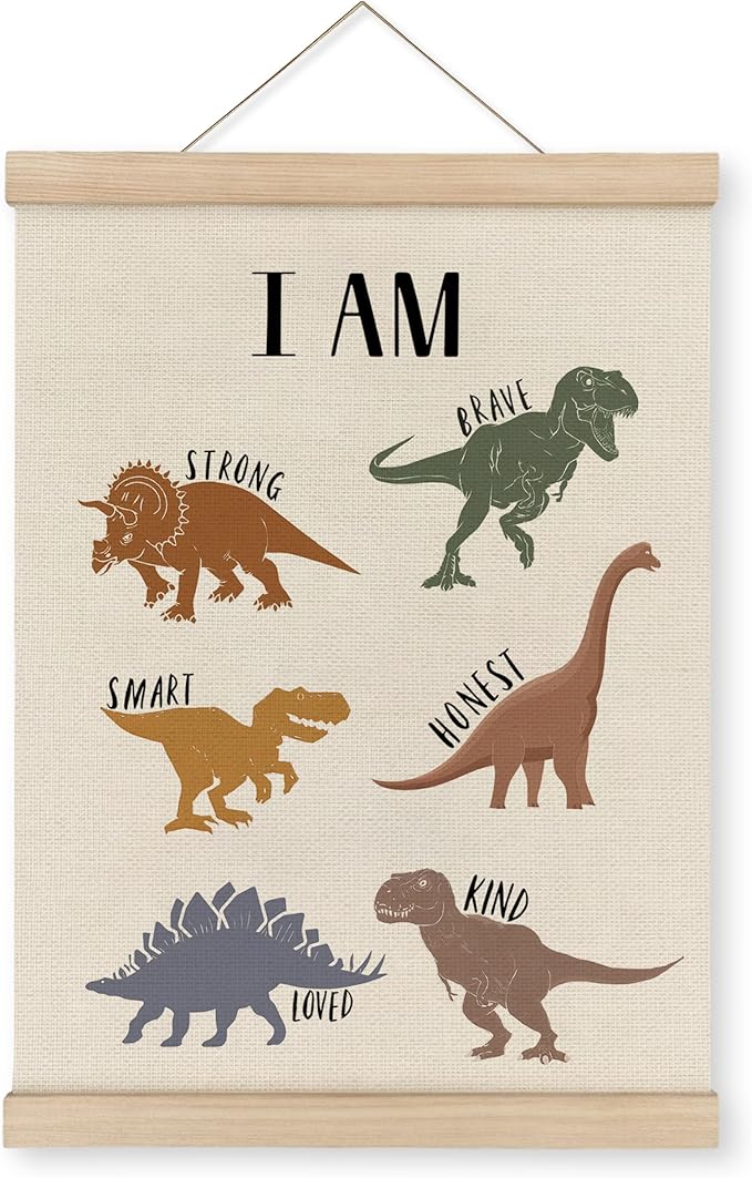 Amazon.com: MAQIKA Dinosaur Poster Framed with Wood Hanger, Dinosaur ...