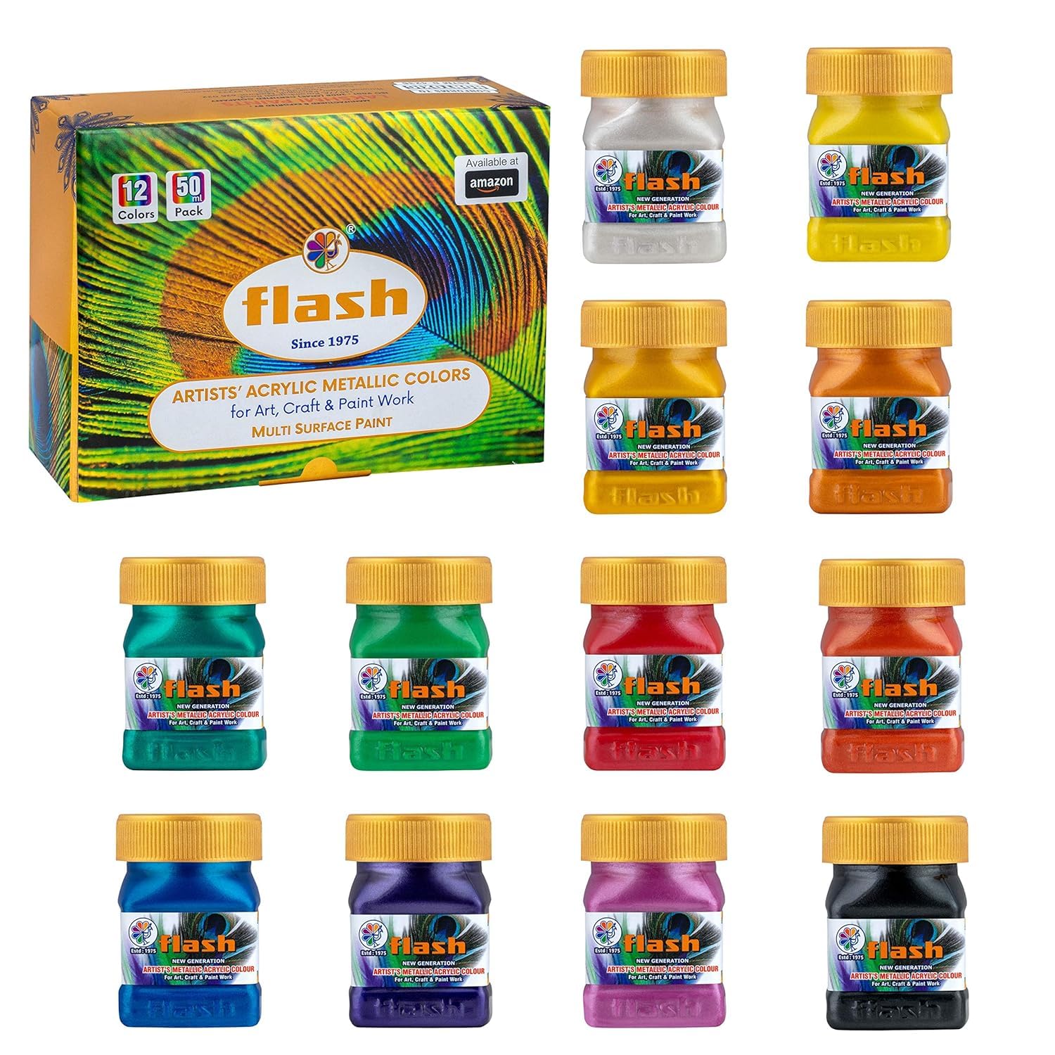 Amazon.com: Metallic Acrylic Paint Set, 12 Metallic Colors, 50 Ml, 1.7 ...