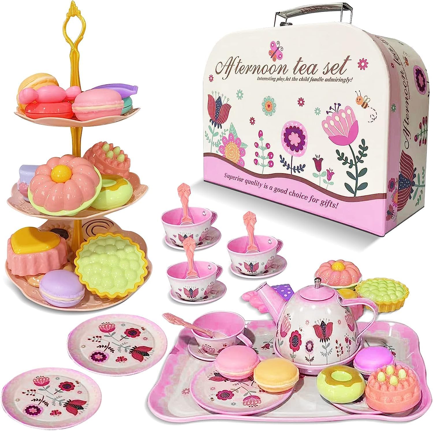 Tea Set for Little Girls, 46 PCS Princess Party Tea Set Kitchen Pretend ...