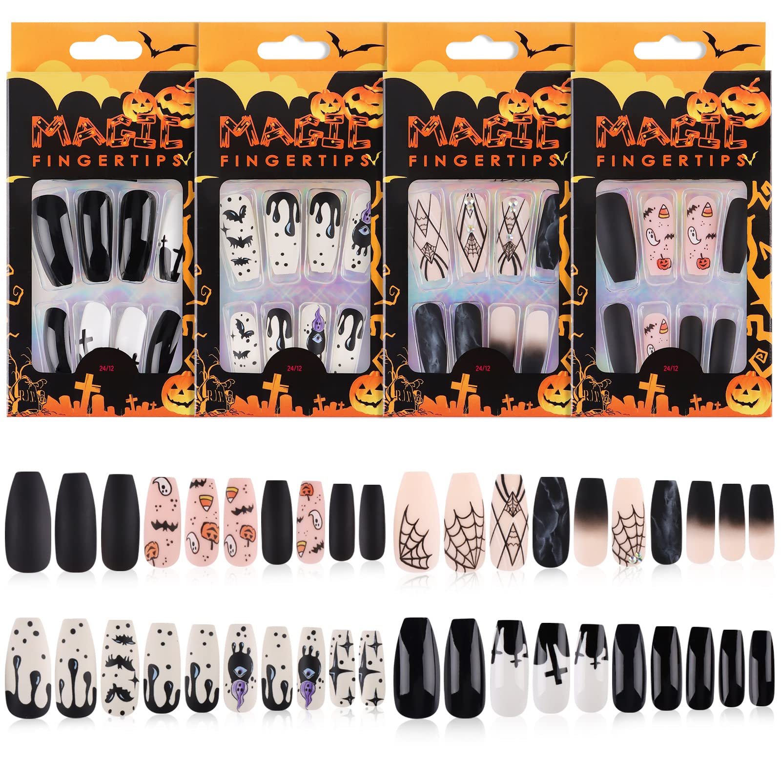 Amazon.com: 96PCS Halloween False Nails, Lorvain Halloween Artificial ...