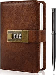 Amazon | WEMATE日記帳 2024 A6鍵付きノート横罫 PUレザー ペン & ギフトボックス付きパスワードノート 240 ページ-15.8cmx11.5cm ロック付きダイアリー ...