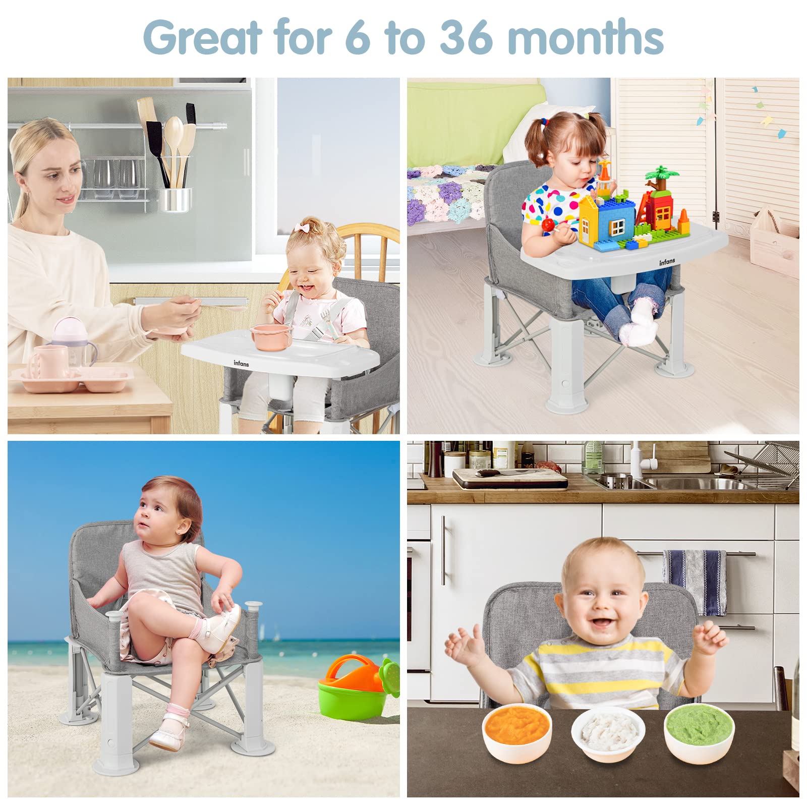 INFANS Baby Travel Booster Seat, Folding Portable Sit Up Chair for ...