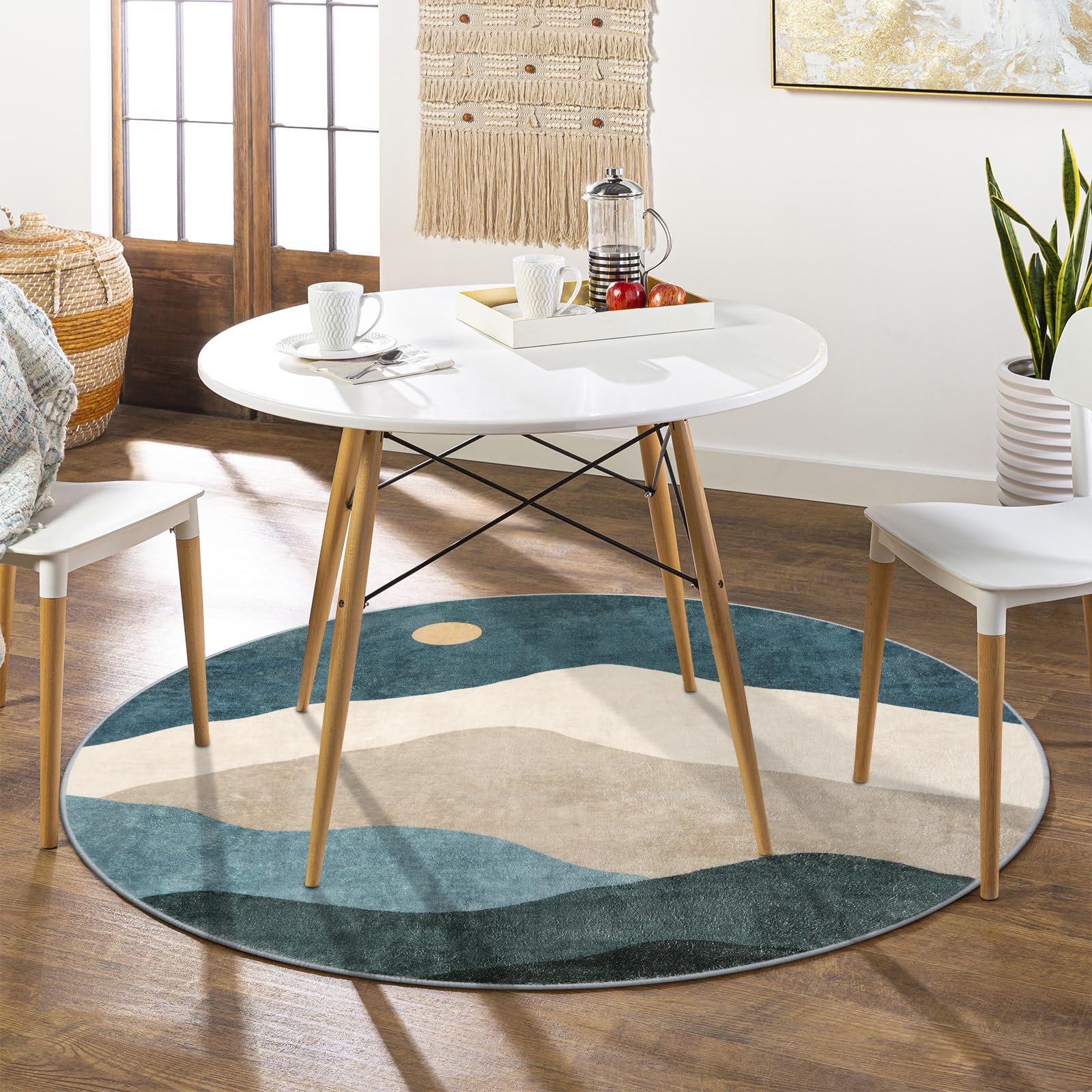 Sungea 4ft Abstract Round Area Rug,Chic Faux Wool Washable Non-Slip Sun ...