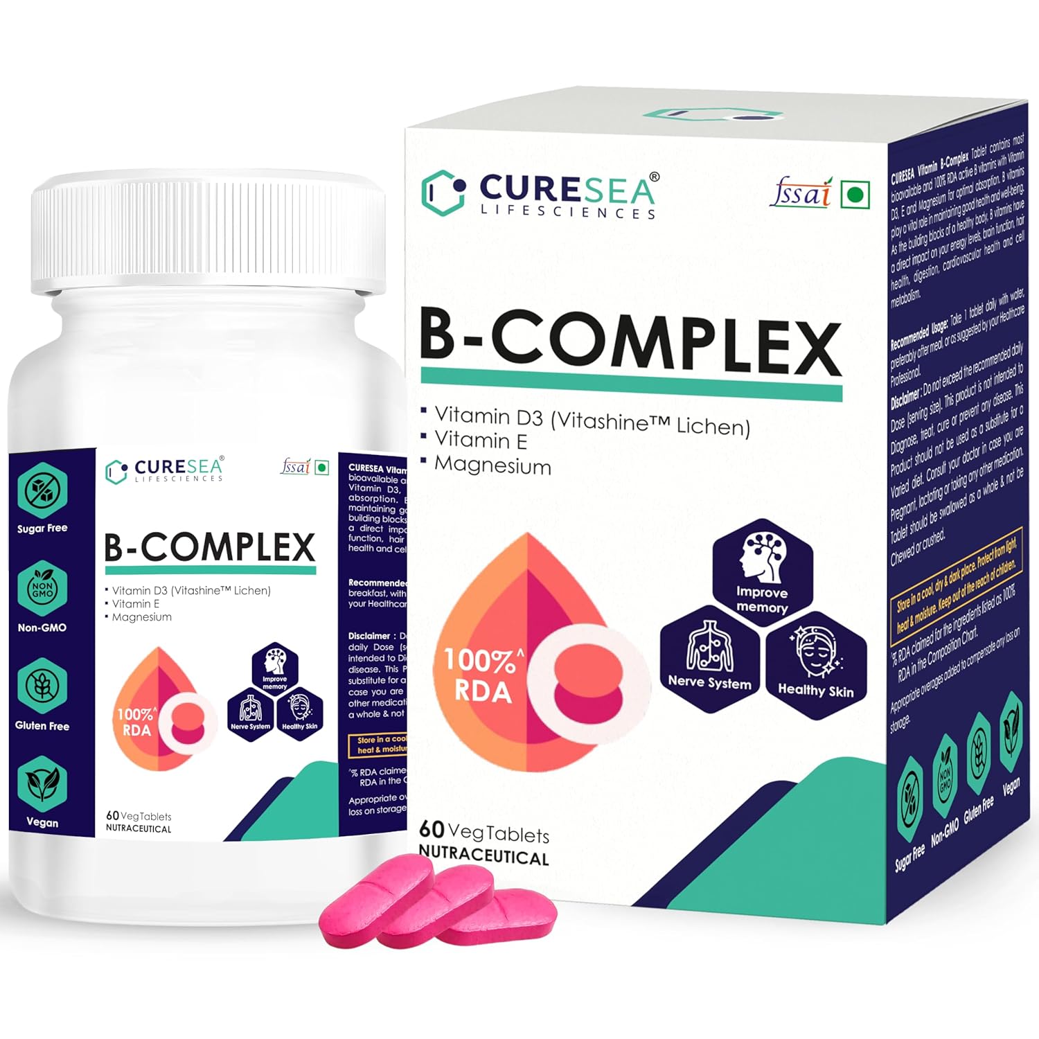 CURESEA Lifesciences Vegan Vitamin B Complex 100% RDA B1, B2, B3, B5 ...