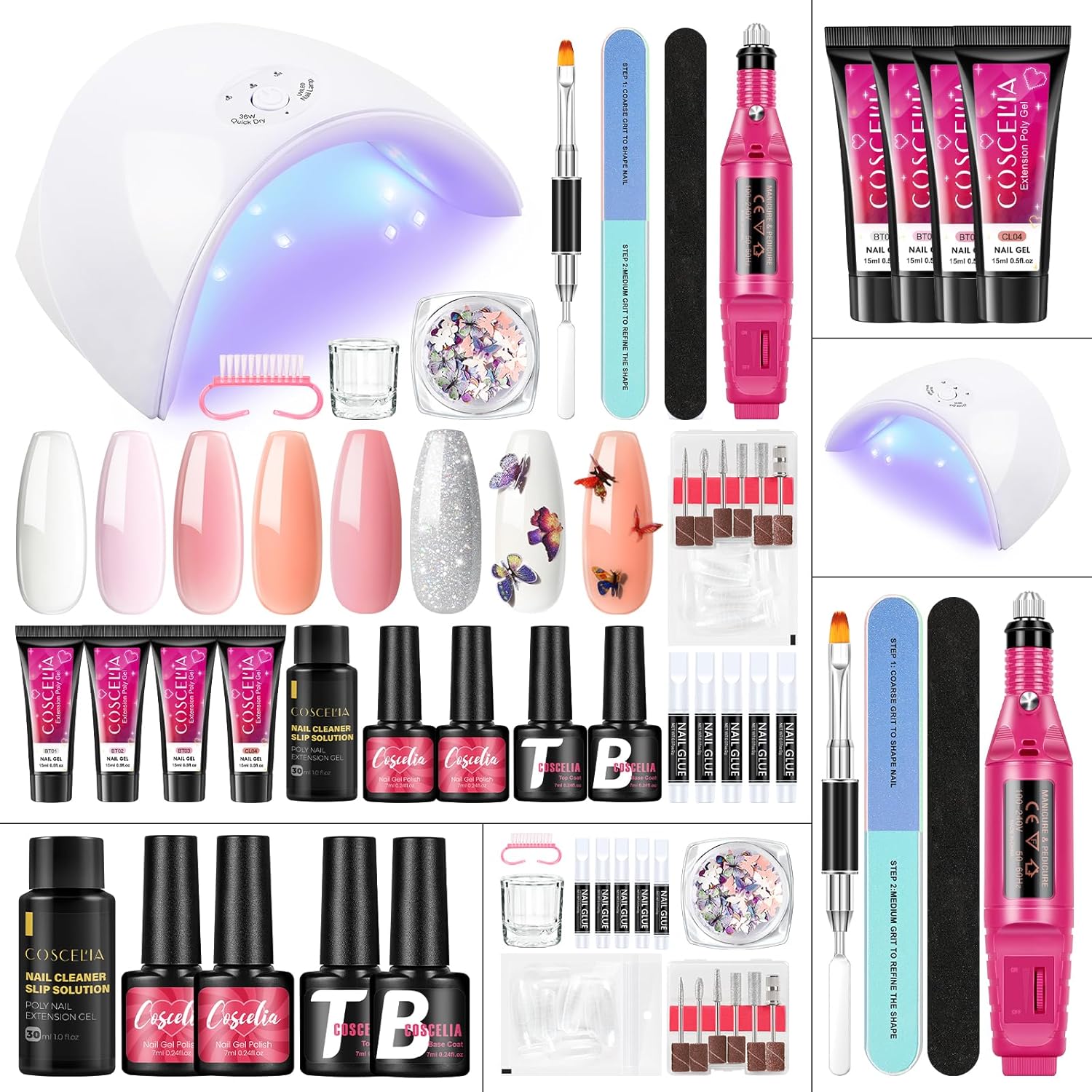 Amazon.com : Poly Nail Gel Kit with U V Light and Drill Starter Kit ...