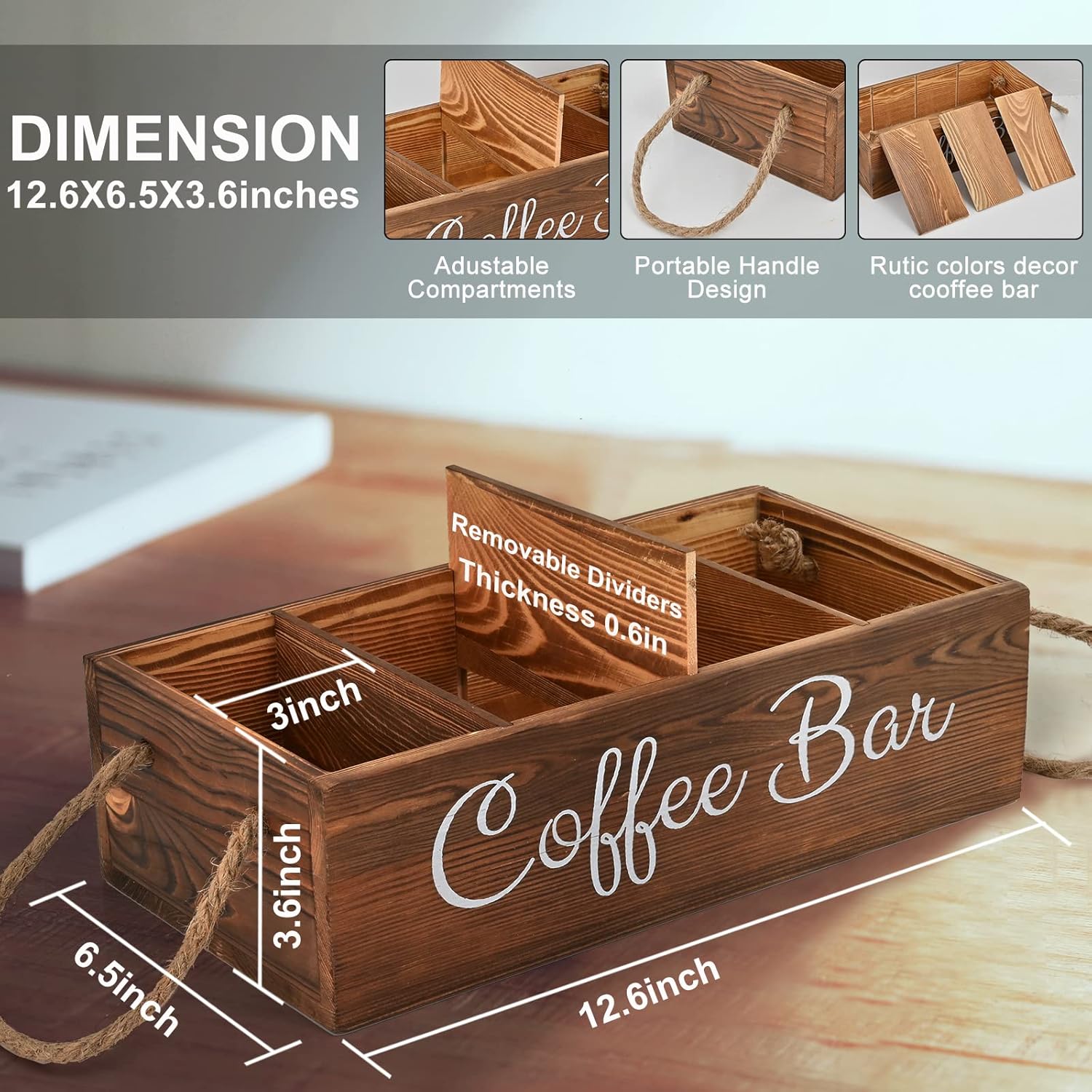 Coffee Station Organizer 3 Removable Dividers Wooden Coffee Bar ...