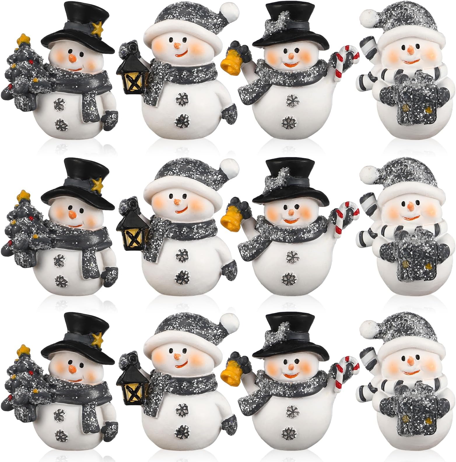 Amazon.com: Honoson 12 Pcs Christmas Cute Snowman Figurines Winter ...