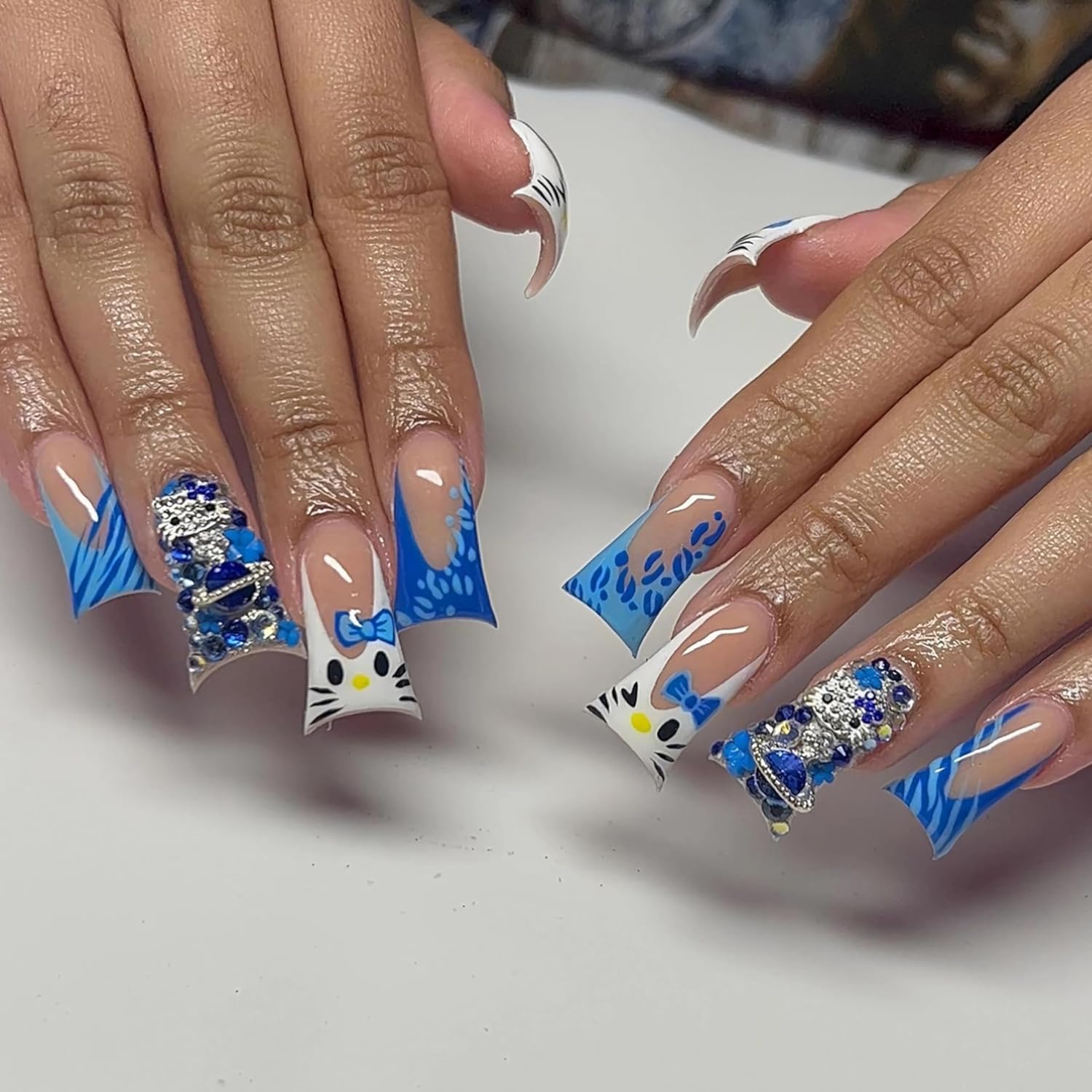 Amazon.com: BABALAL Duck Nails Press on Blue French Fake Nails Y2K Cute ...