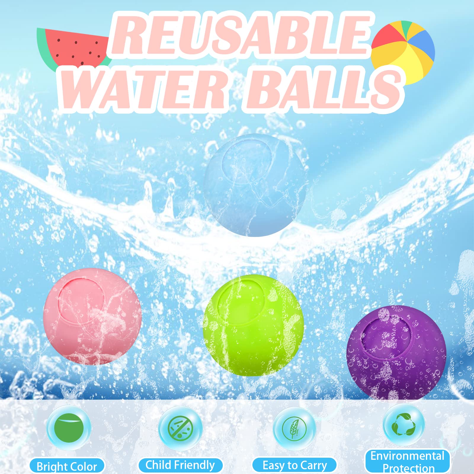 TQQFUN 12PCS Reusable Water Balloons, Quick Fill Water Balls Self ...