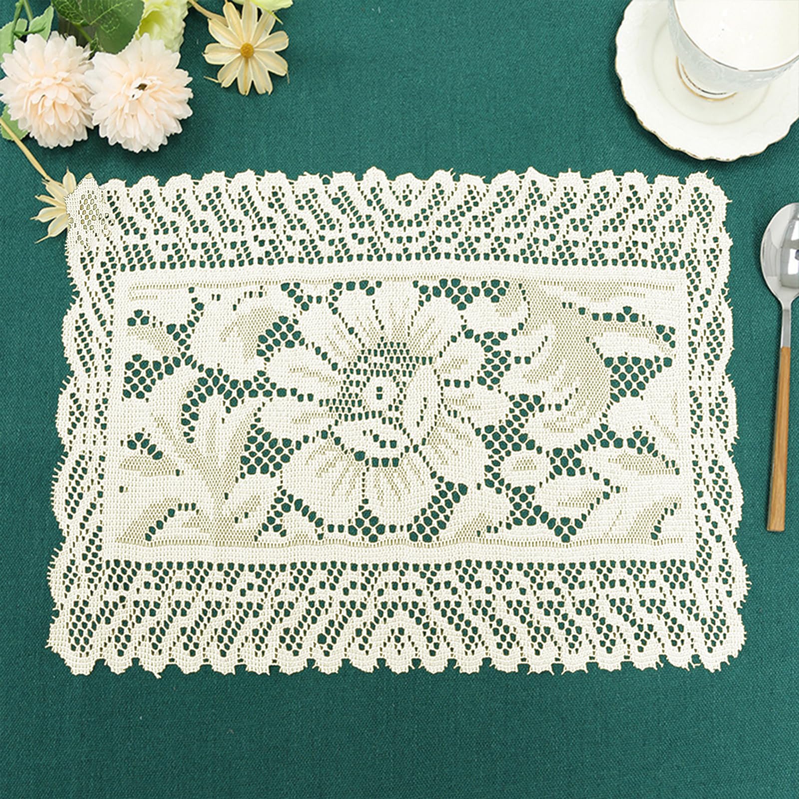 Amazon.com: Jayla 2 Pcs Rectangle Lace Placemats for Tables Embroidered ...