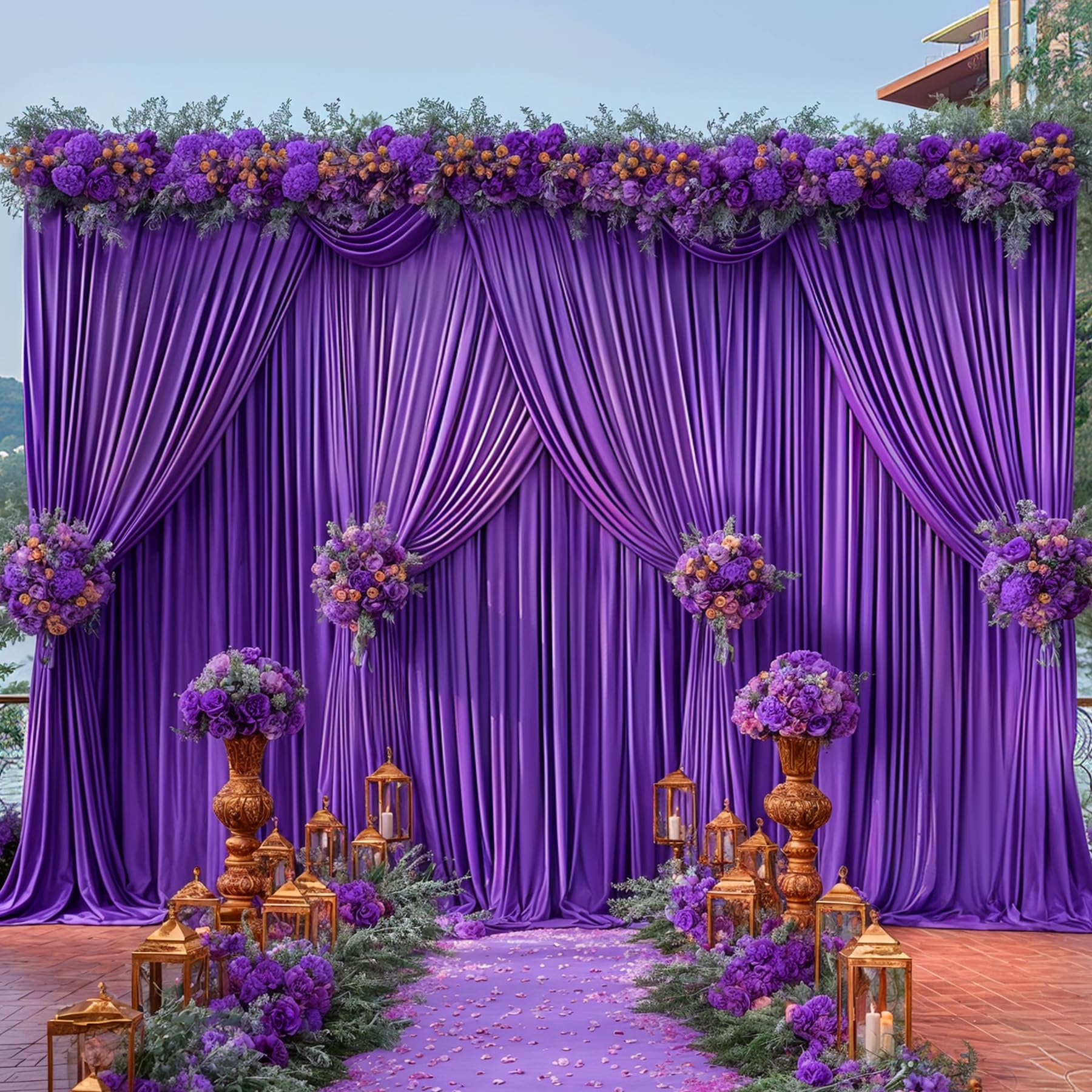 Amazon.com : 50ft x 10ft Wrinkle Free Purple Wedding Backdrop Curtains ...