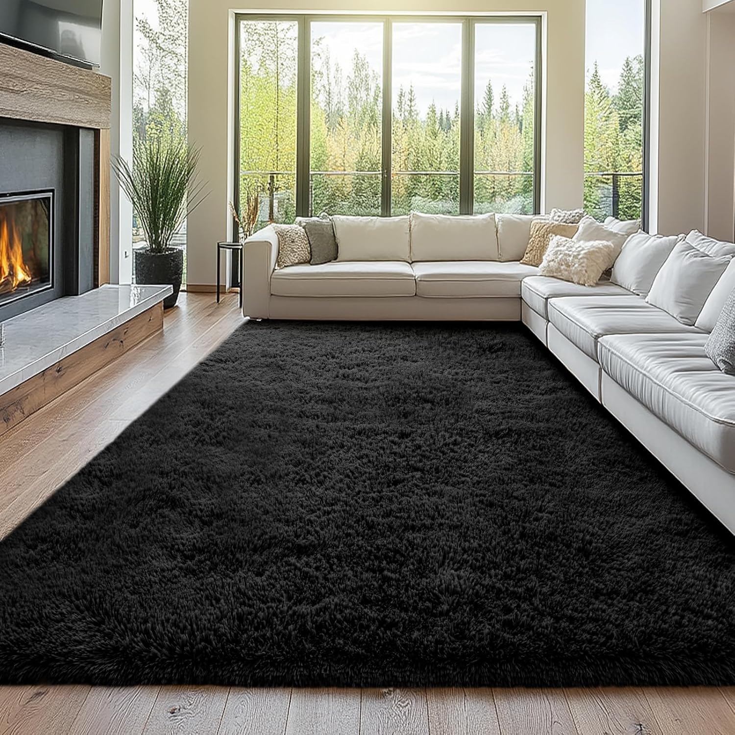 Amazon.com: Black Rugs for Living Room: 10x14 Large Shag Area Rugs for ...