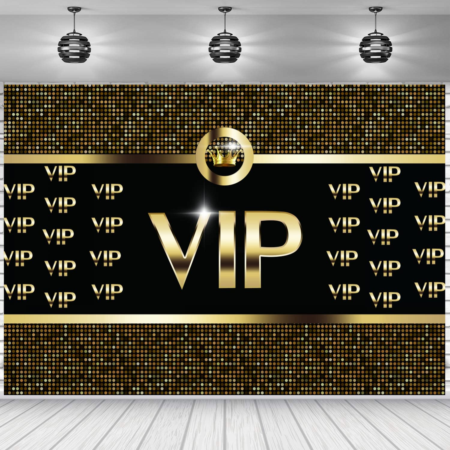 Amazon.com : Withu VIP Party Backdrop Crown Black Gold Star Mimetic ...