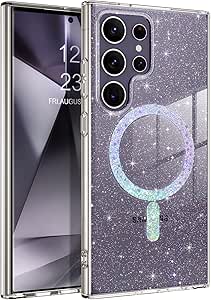 Amazon.com: DOMAVER Magnetic for Samsung Galaxy S24 Ultra Cases Clear Glitter [Compatible with ...