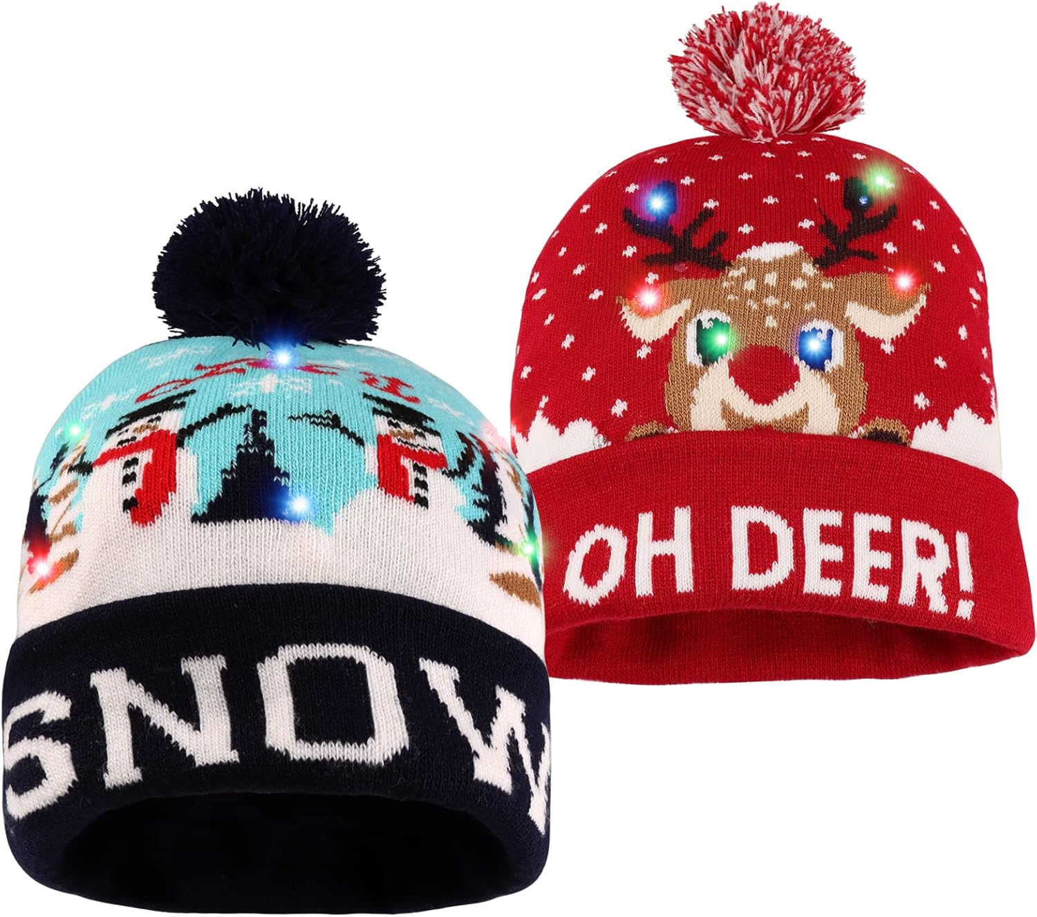 JOKBEN 2PCS LED Christmas Hats, LED Light Up Christmas Hat, Light Up ...