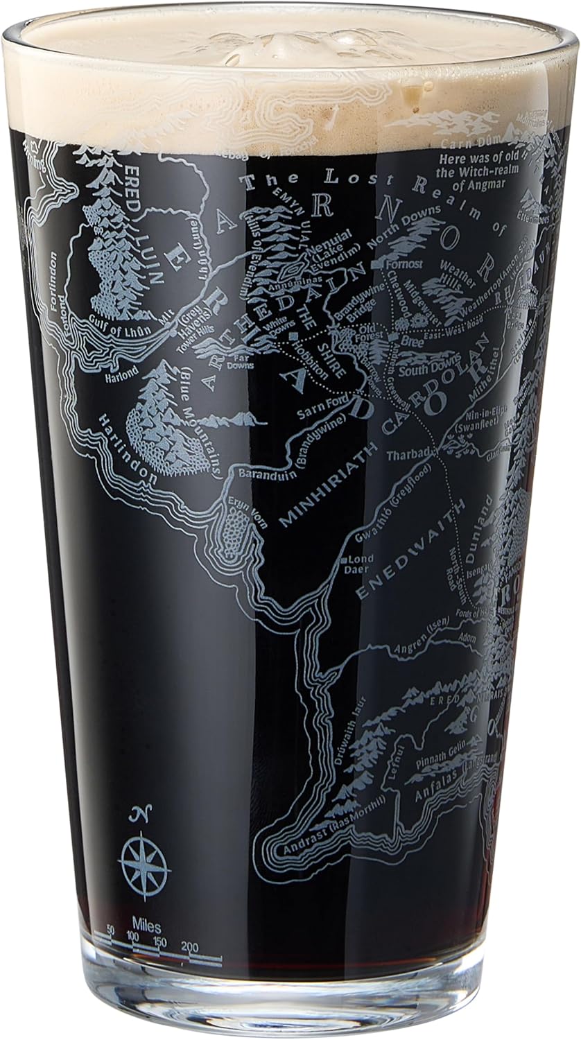 LOTR Middle Earth Map Beer Glass - 15 OZ Middle-Earth Fantasy Glassware ...