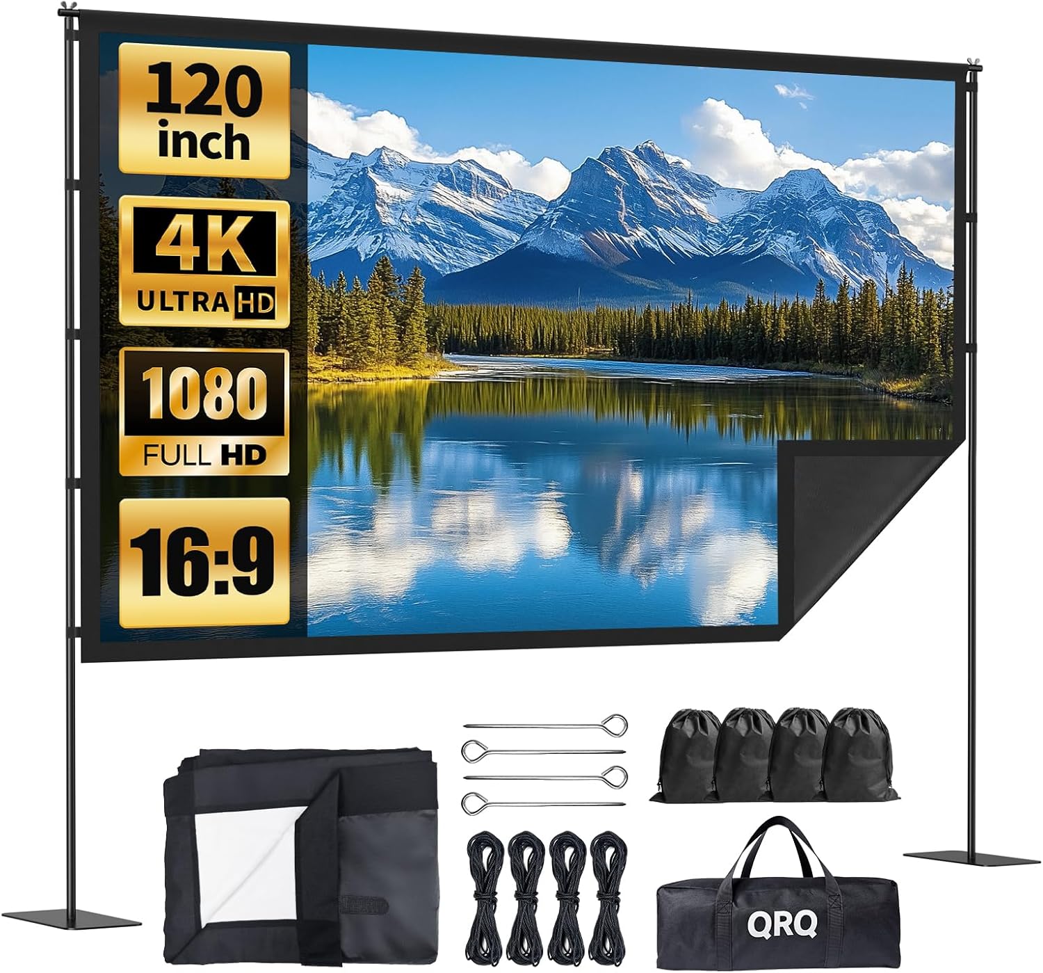 Amazon.com: 120 inch Projector Screen with Stand,2025 Upgraded Black ...