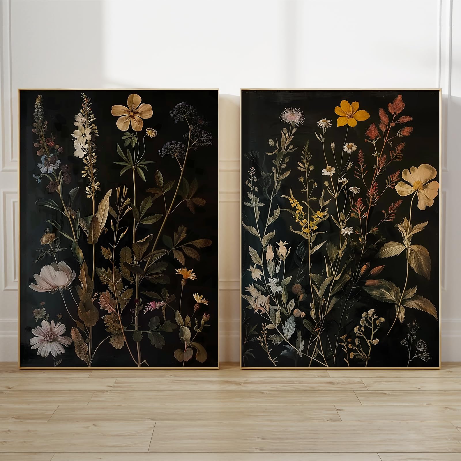 Amazon.com: Dark Vintage Botanical Wall Art Black Botanical Prints ...