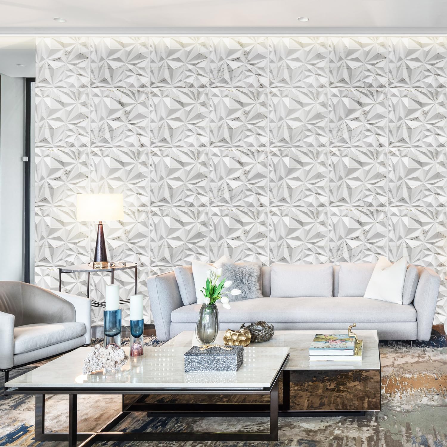 Snapklik.com : Diamond 3D Wall Panels For Interior Wall Decor, White ...